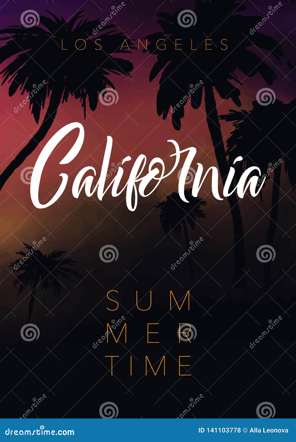 California. Summer Tropical Background with Palms, Sky and Sunset ...