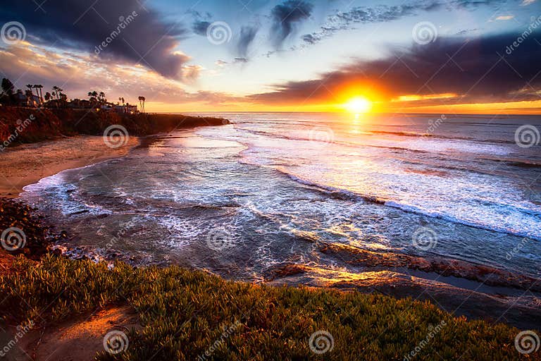 California Sunset at the Beach Stock Photo - Image of vivid, diego ...