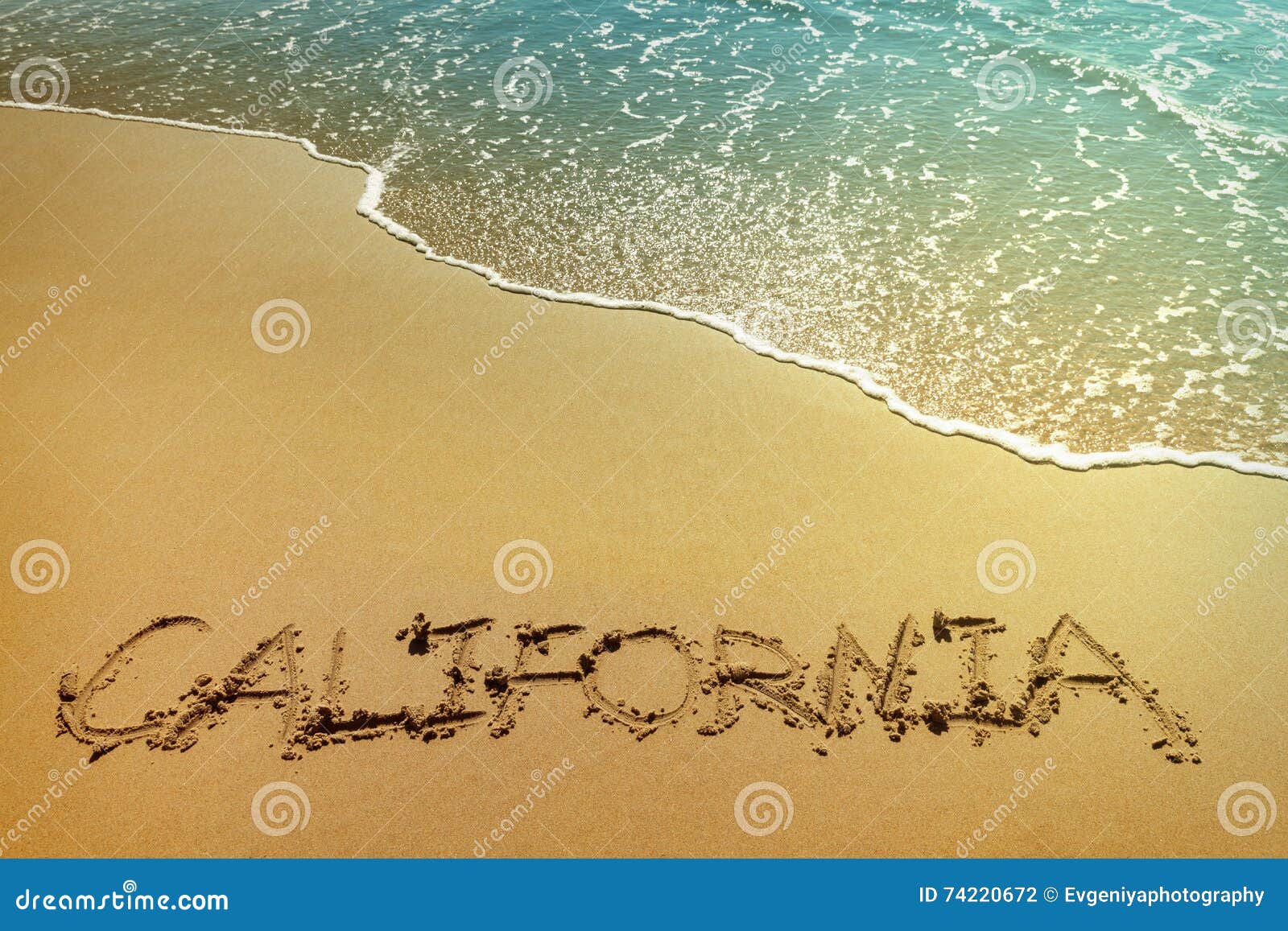 California Written on the Sand Stock Photo - Image of calm, outdoors ...