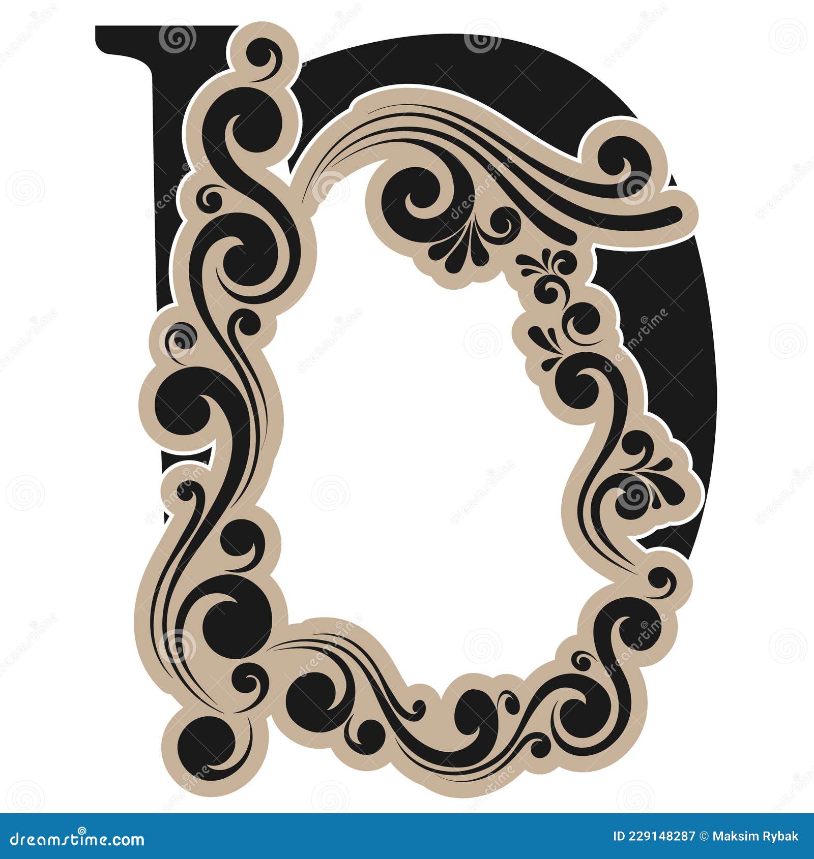 Caligraphic letter D stock vector. Illustration of graphic - 229148287
