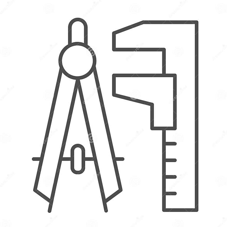 Caliper and Drawing Compass Thin Line Icon, Architect Studio Concept ...