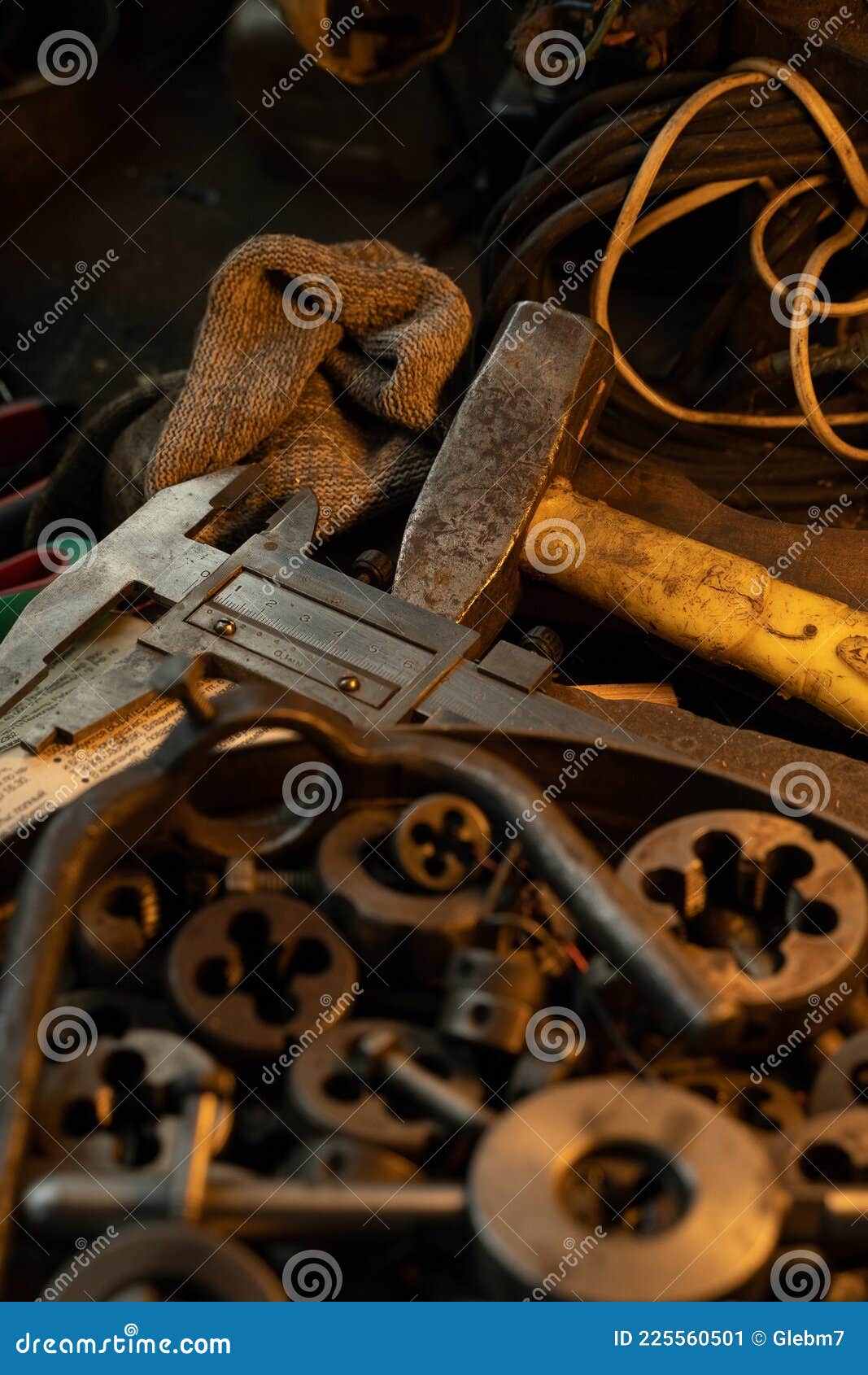 Caliper Garage Old Tool on the Workbench Stand Wheel Wrenches ...