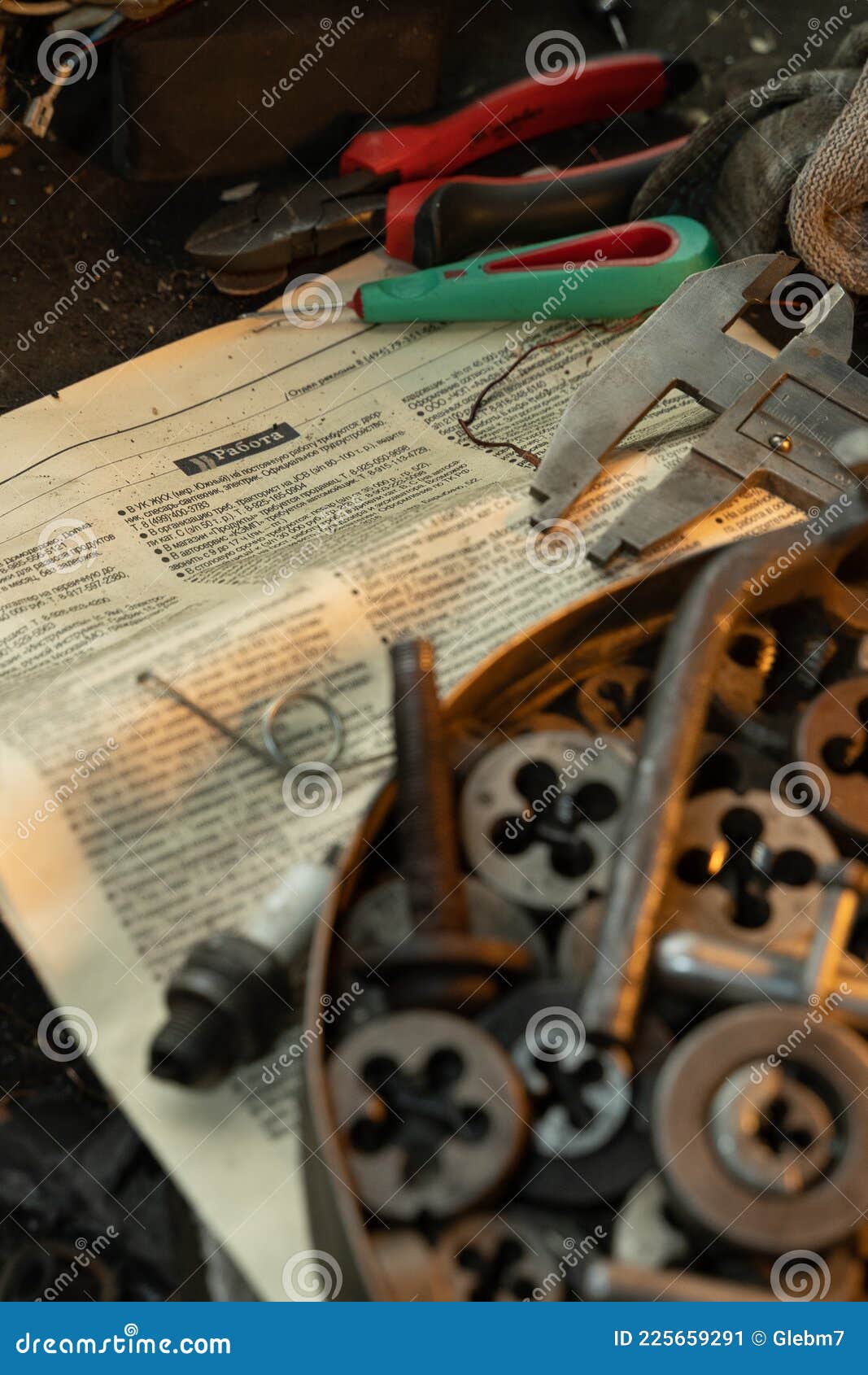 Caliper Garage Old Tool on the Workbench Stand Wheel Wrenches ...