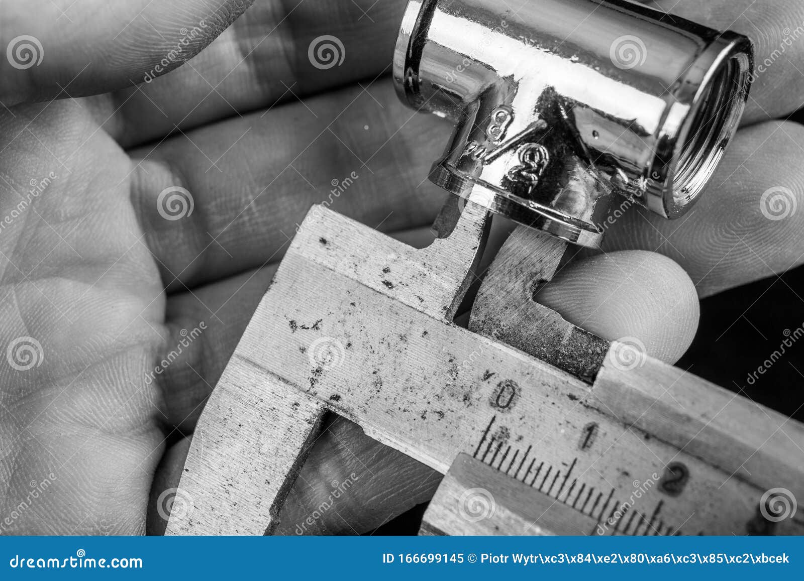 Measurement Of Bolt Dimensions With An Engineering Caliper. Stock Photo ...
