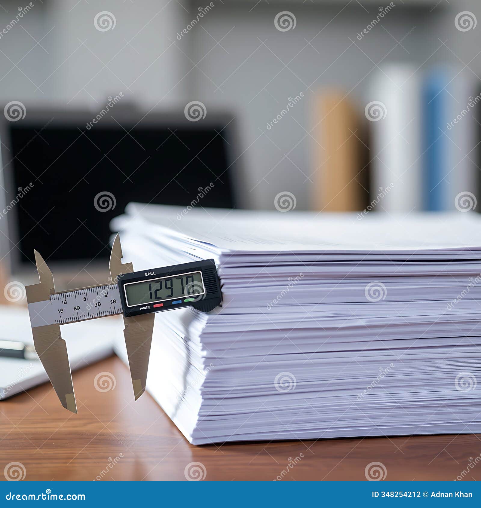 Caliper Measuring the Thickness of a Thick Stack of Paper with a Soft ...