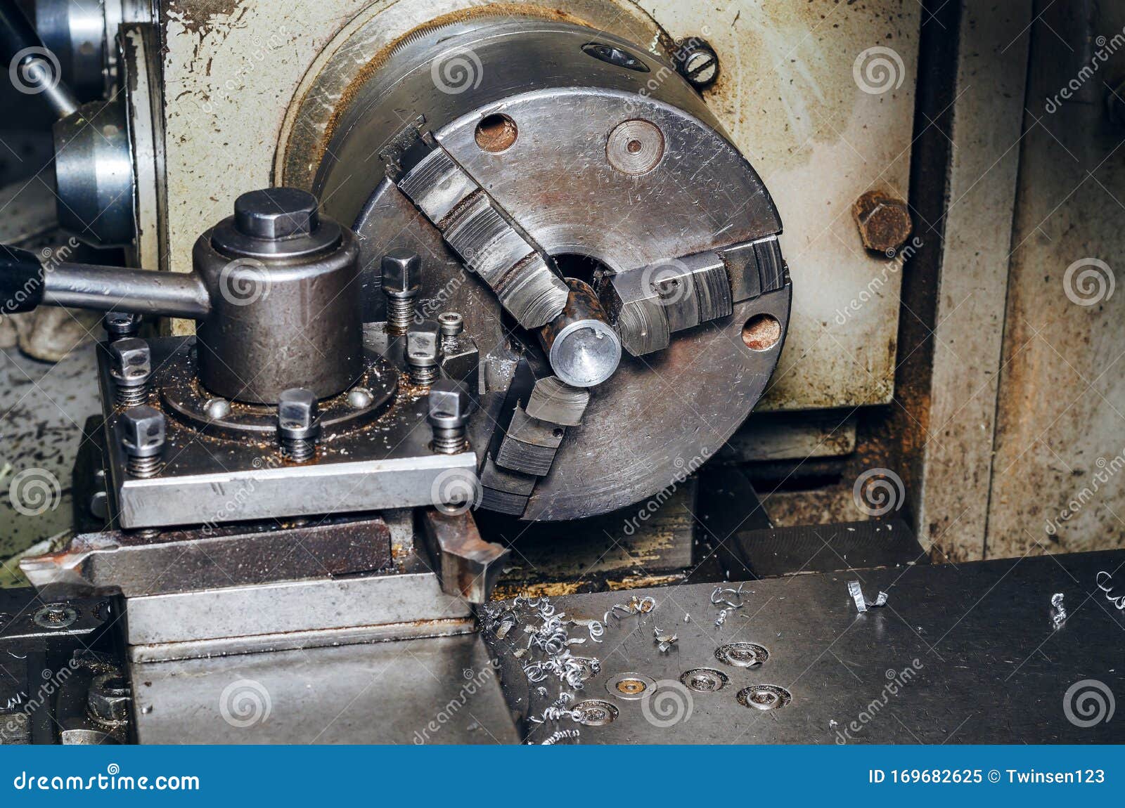 Caliper of an old lathe stock image. Image of grease - 169682625
