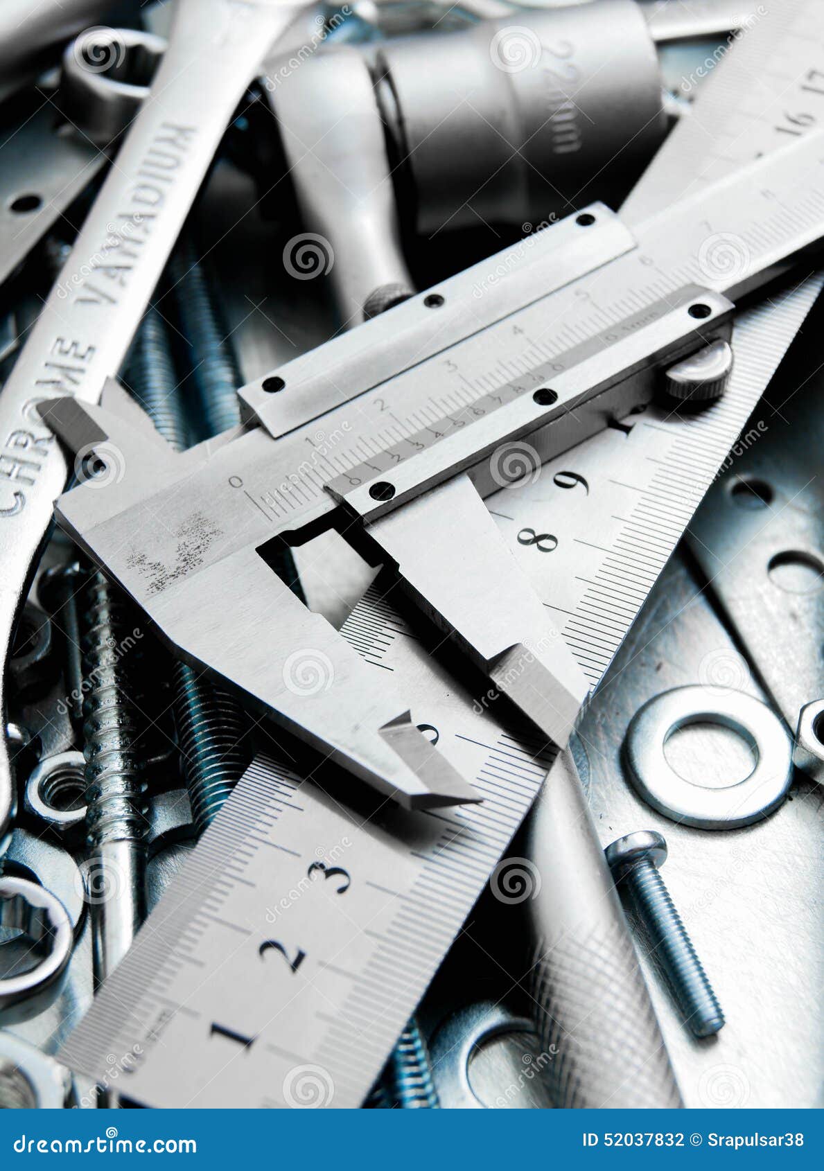 Caliper and Tools on the Scratched Metal Stock Photo - Image of factory ...