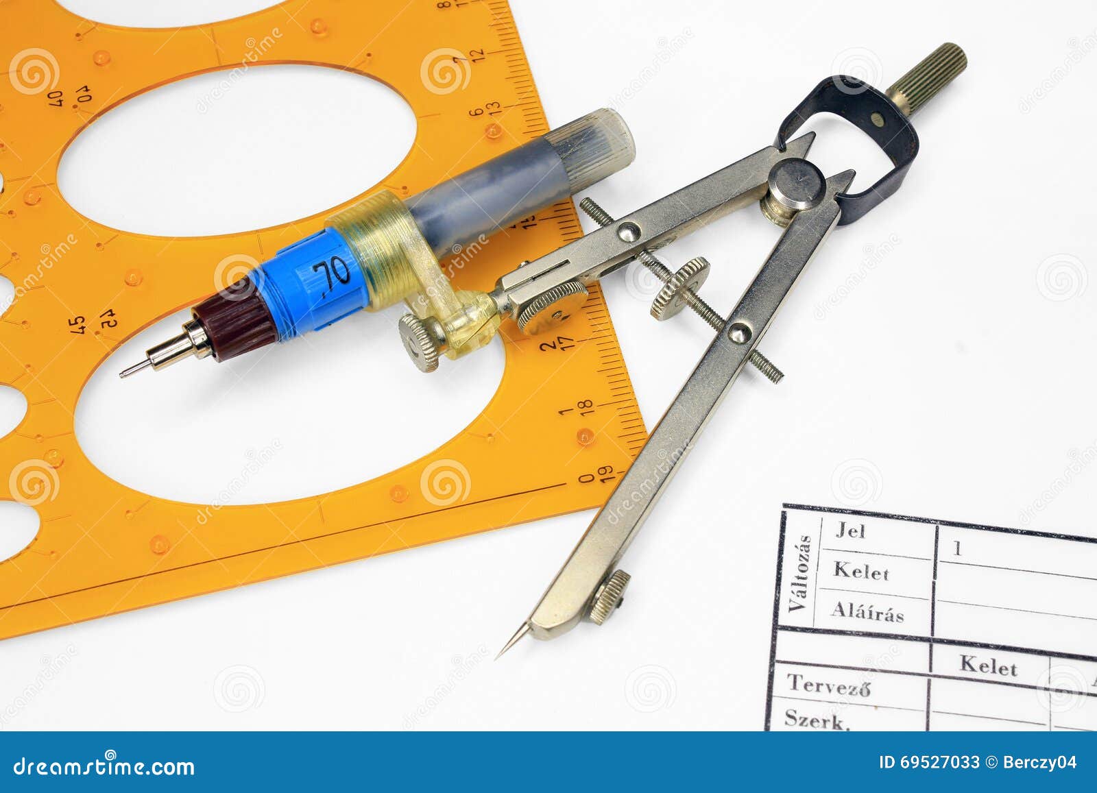 Technical Tracing Paper And Rulers, Calipers Stock Photo ...