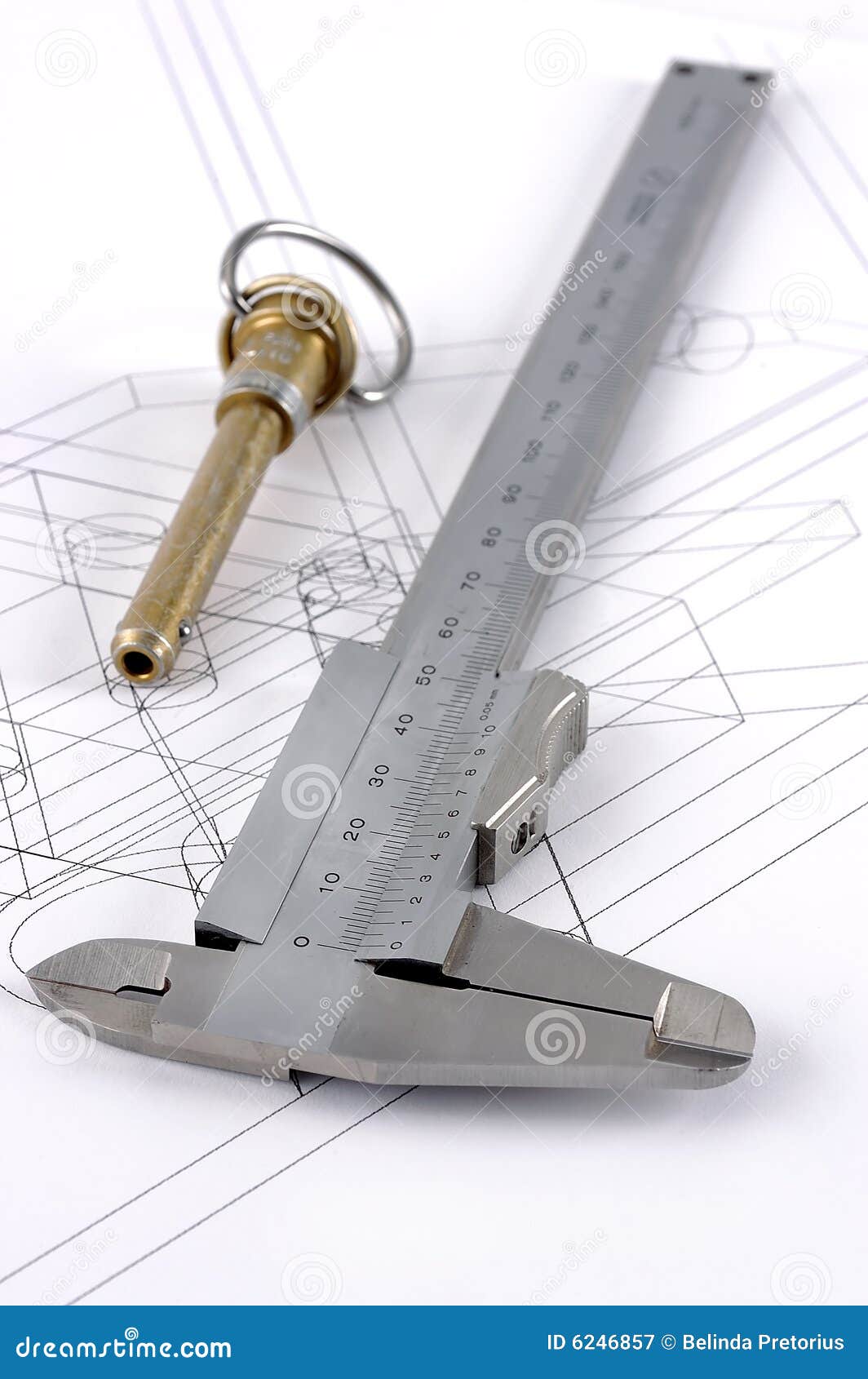 Calipers and Pip-pin on a Technical Drawing Stock Image - Image of ...