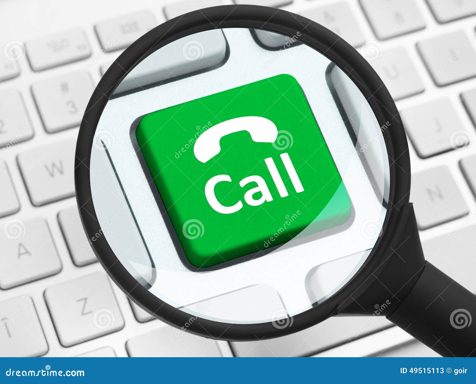Call Button Under the Magnifying Glass Stock Image - Image of ...
