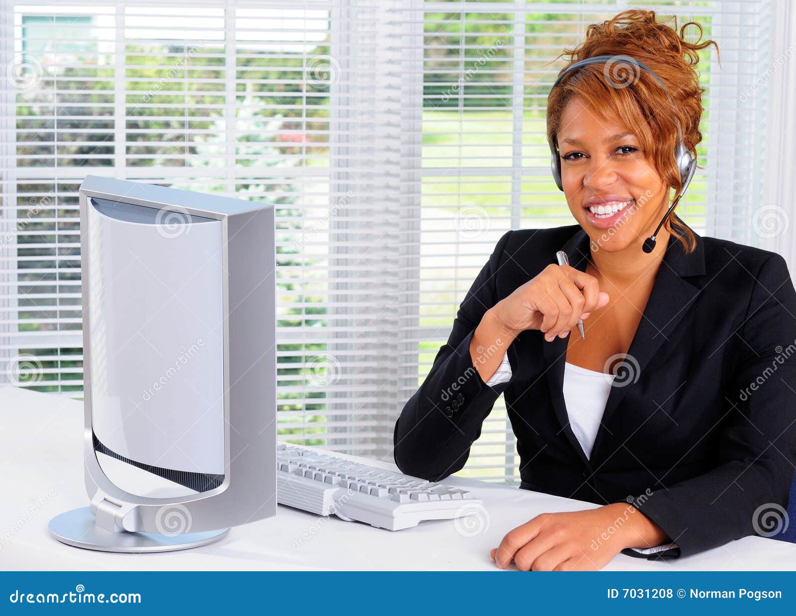 Call Center stock photo. Image of brunette, computer, businesswoman ...