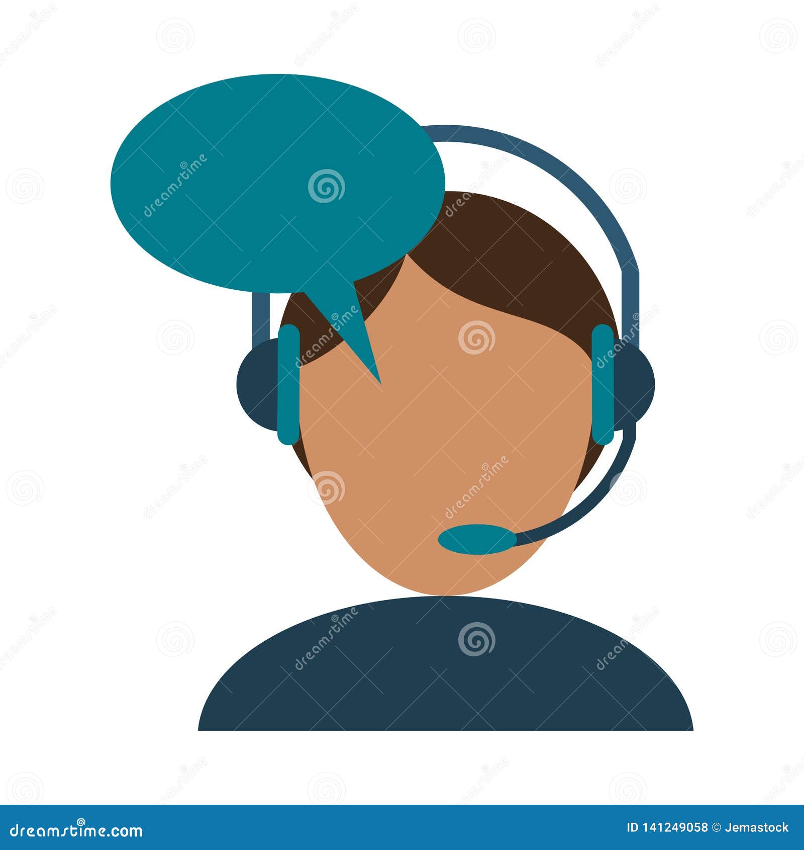 Call Center Agent with Headphones and Blank Bubble Speech Stock Vector ...