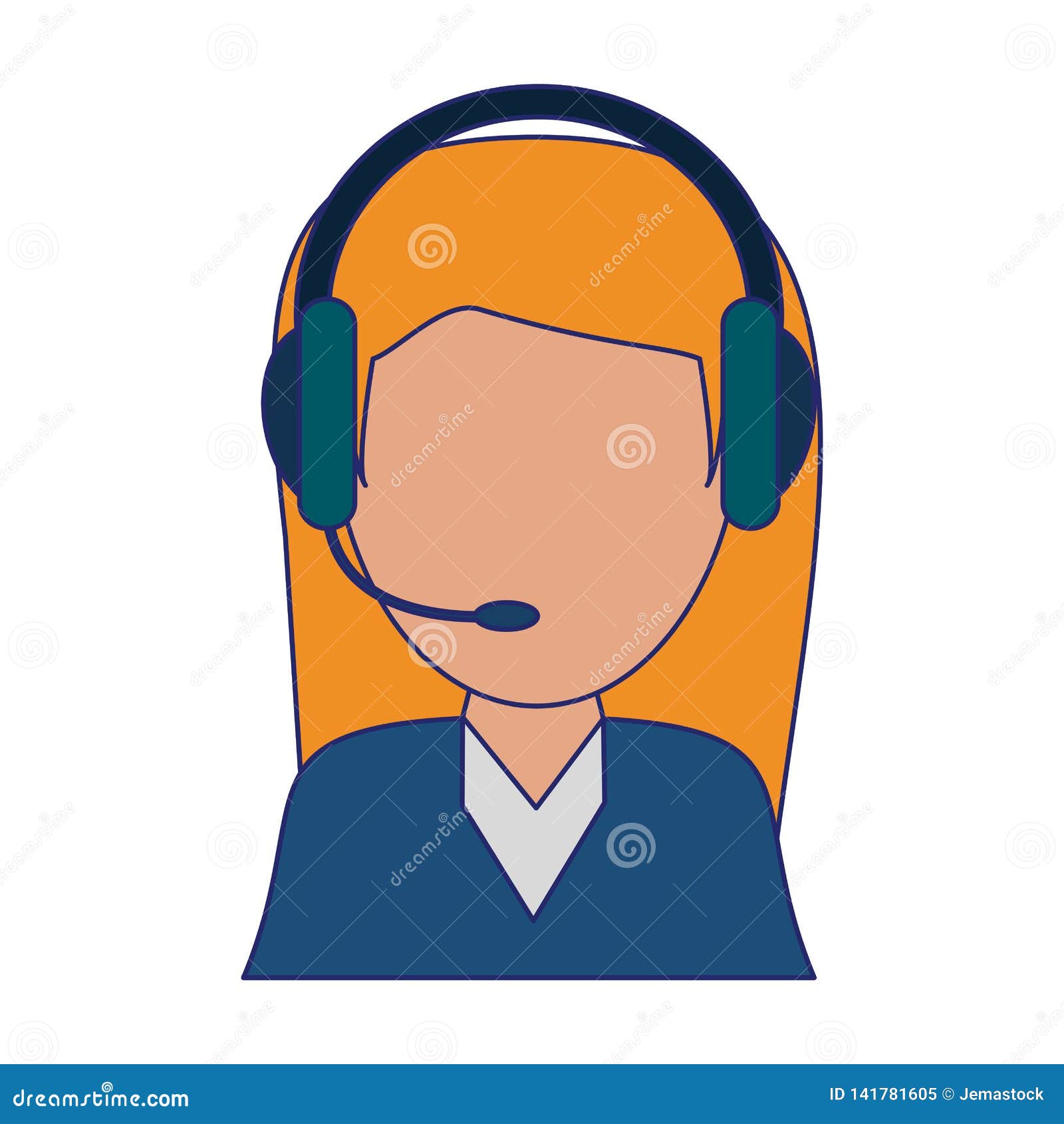 Call Center Agent with Headset Blue Lines Stock Vector - Illustration ...