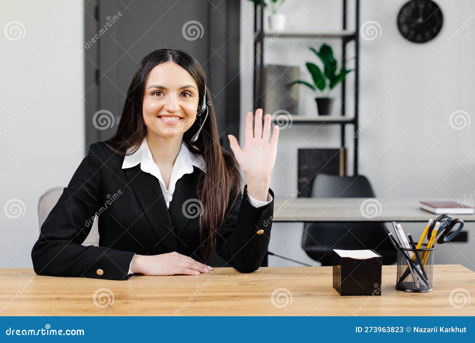 Call Center Agent with Headset Working on Support Hotline in Modern ...