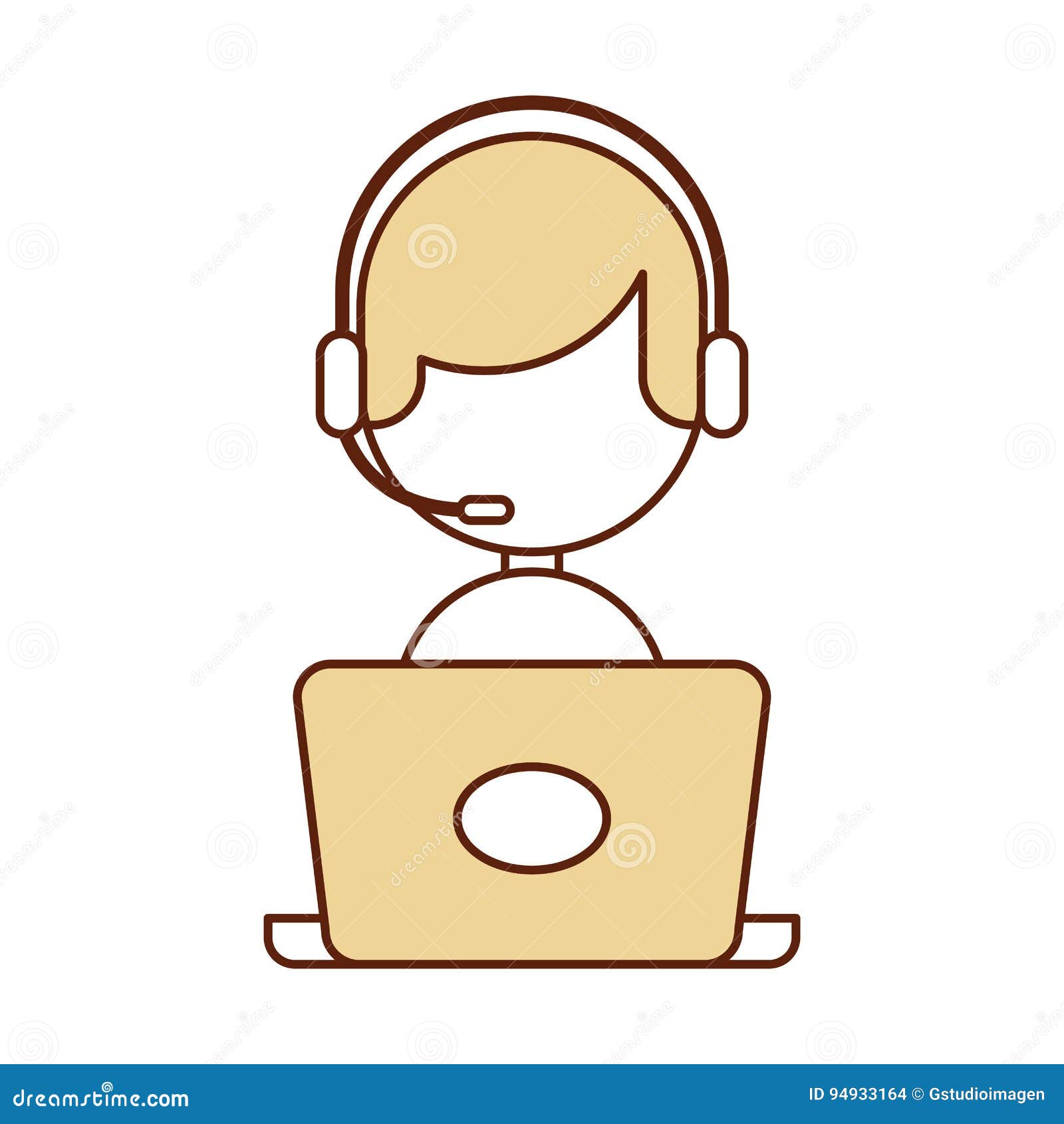 Call Center Agent with Laptop Avatar Stock Vector - Illustration of ...