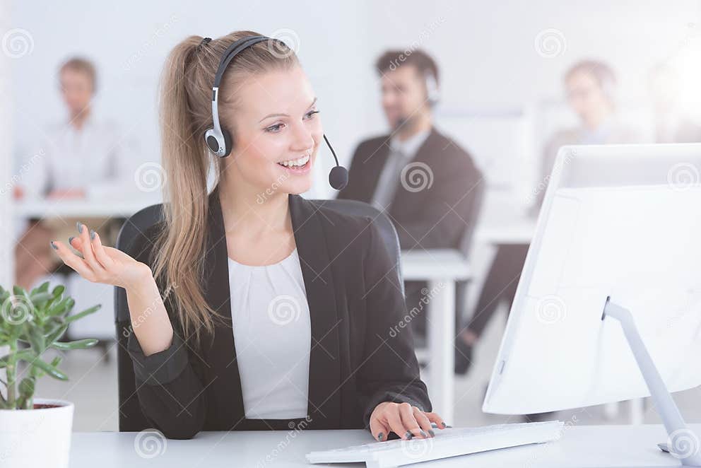 Call Center Agent Using Computer Stock Image - Image of smiling ...