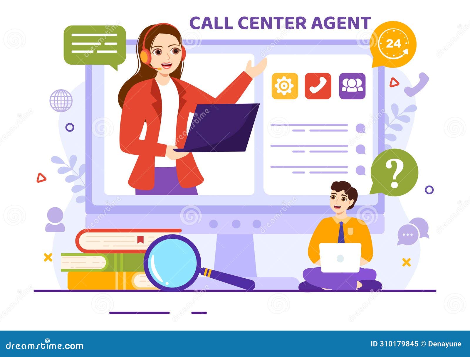 Call Center Agent Vector Illustration of Customer Service or Hotline ...