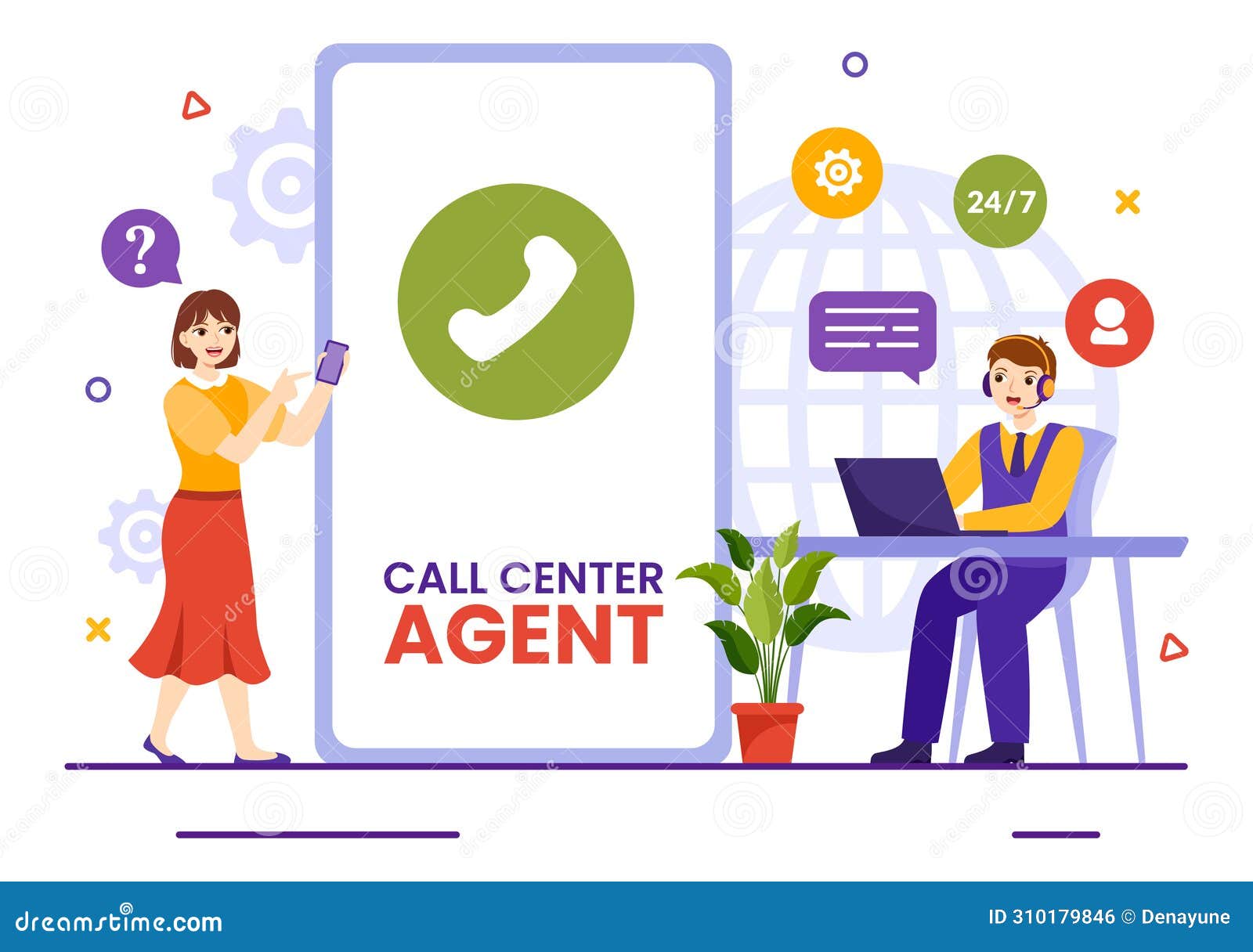 Call Center Agent Vector Illustration of Customer Service or Hotline ...