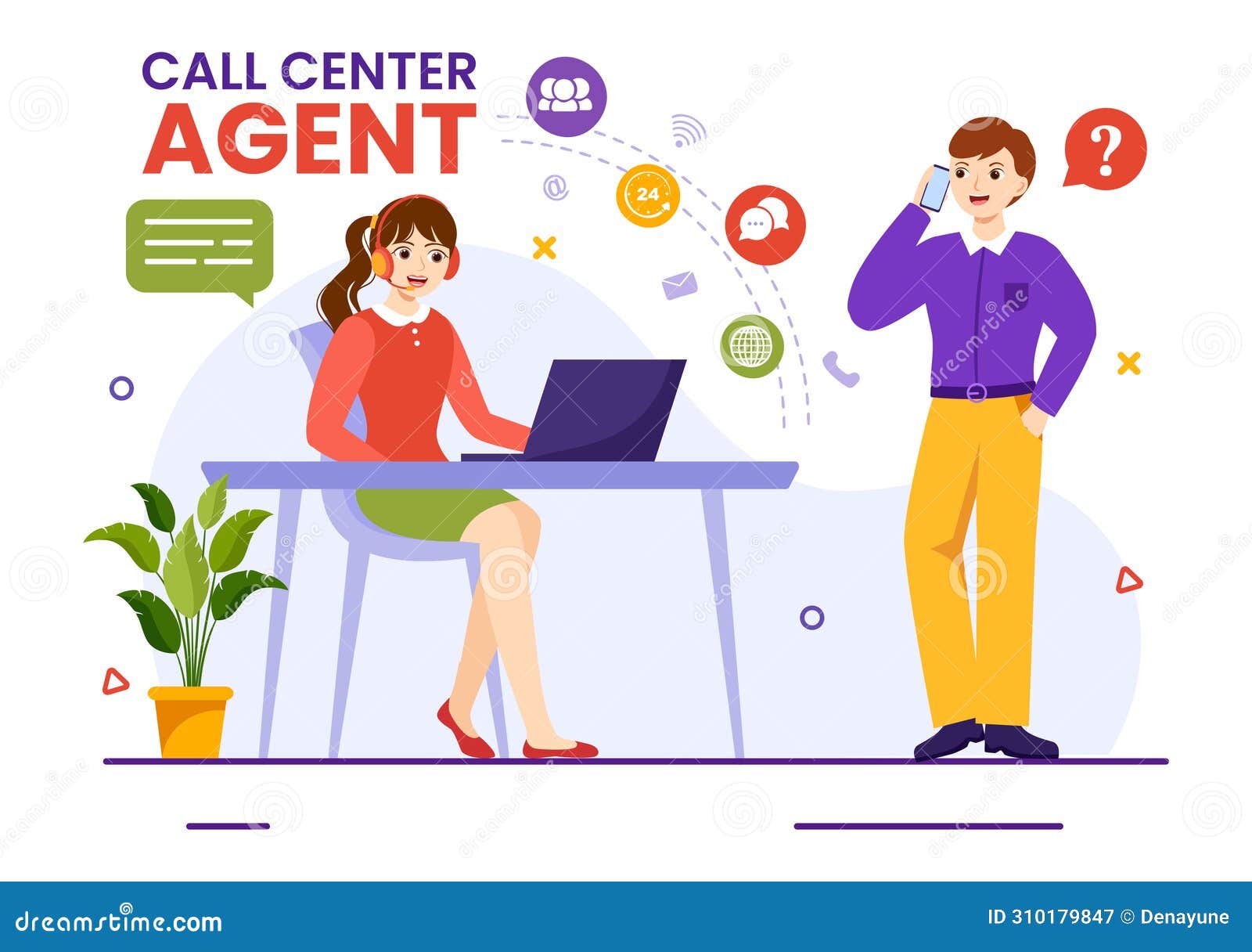 Call Center Agent Vector Illustration of Customer Service or Hotline ...