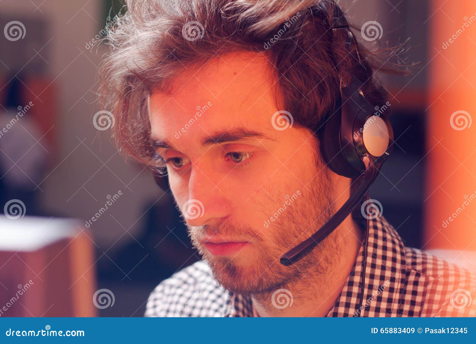 Call center agent at work stock image. Image of people - 65883409