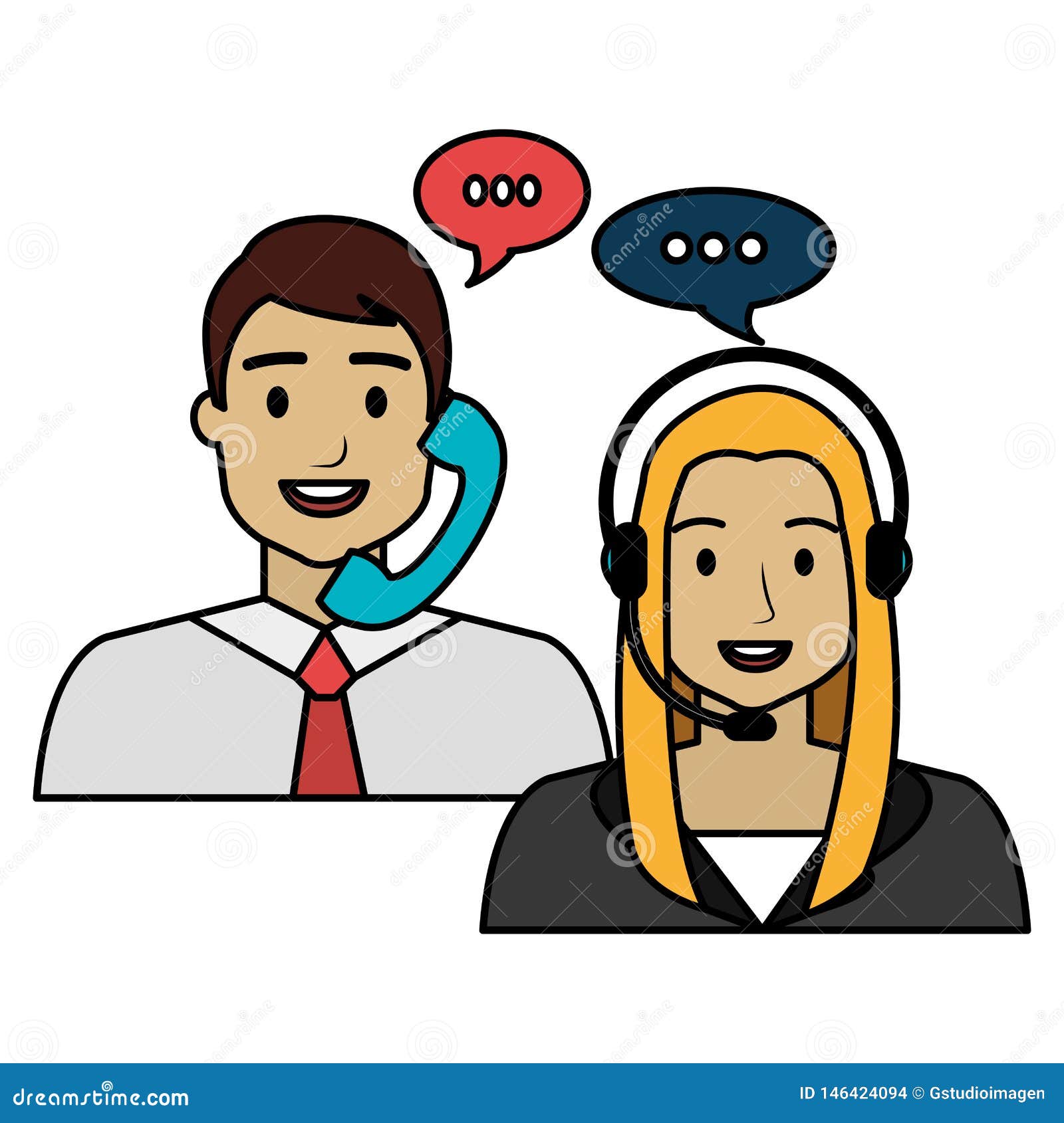 Call Center Agents Avatars Characters Stock Illustration - Illustration ...