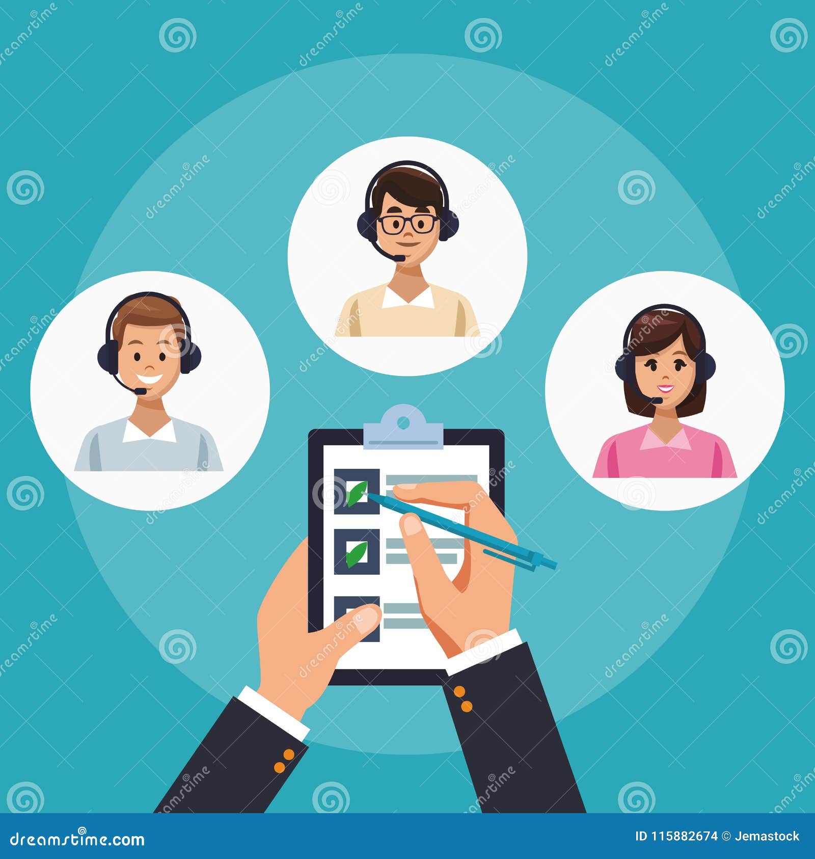 Call center agents working stock vector. Illustration of qualification ...