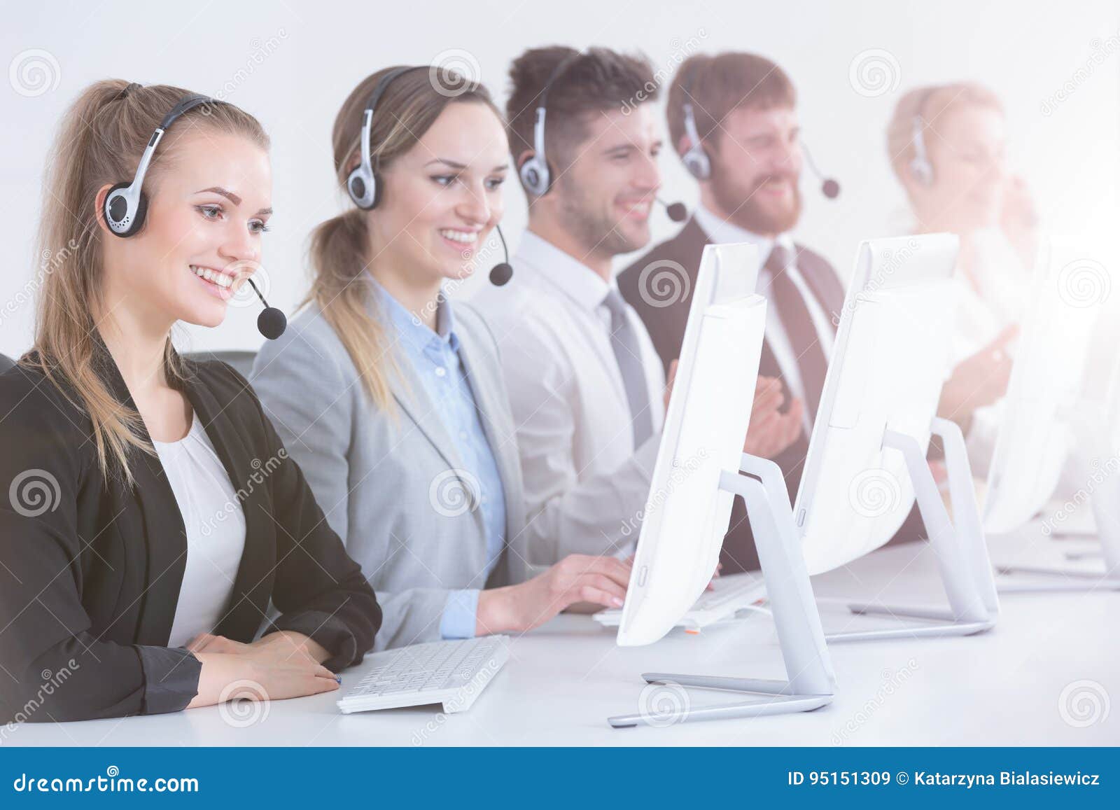 Call Center Agents in a Row Stock Image - Image of corporation, calling ...