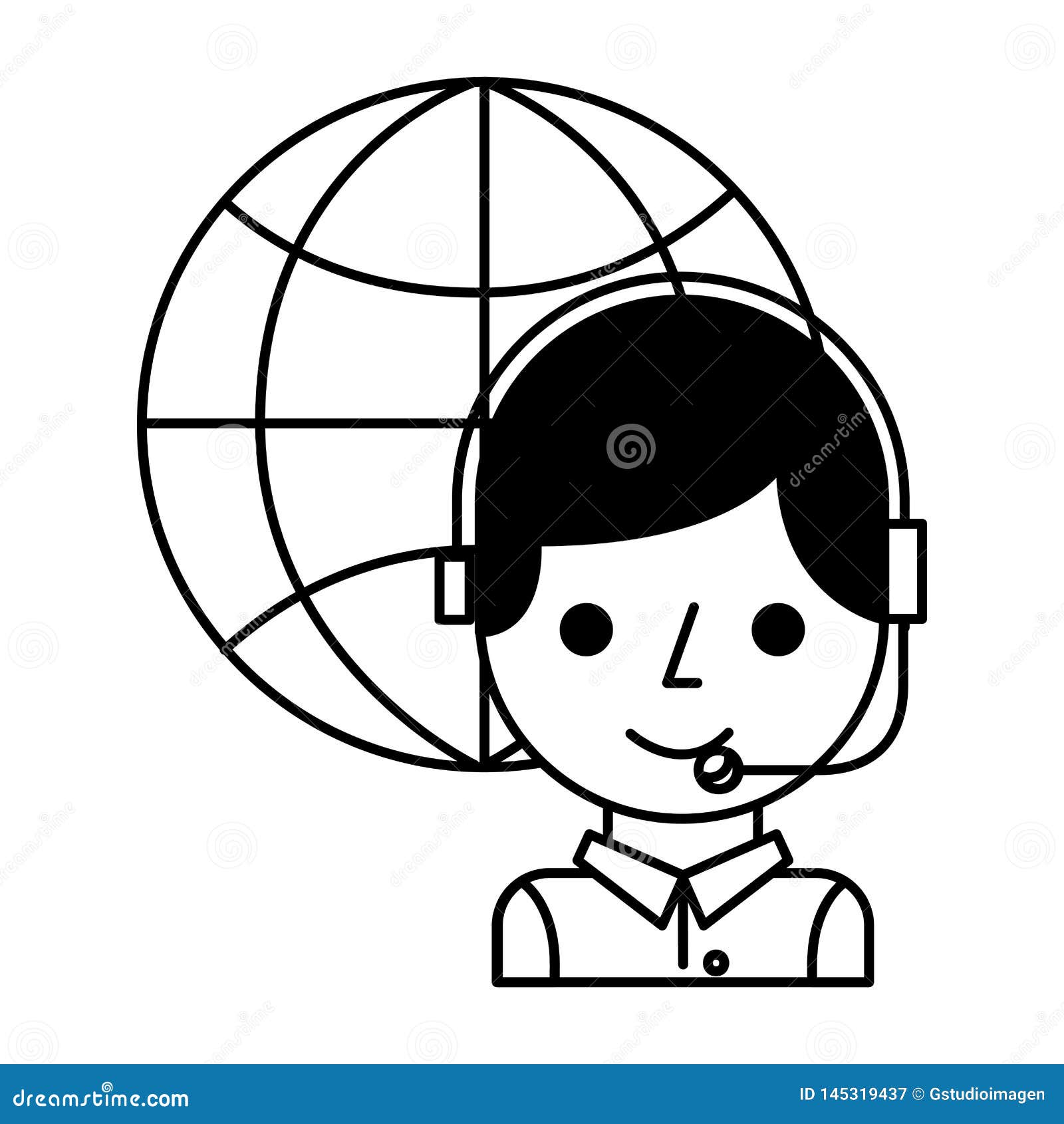 Call Center Boy with Headset and World Stock Vector - Illustration of ...