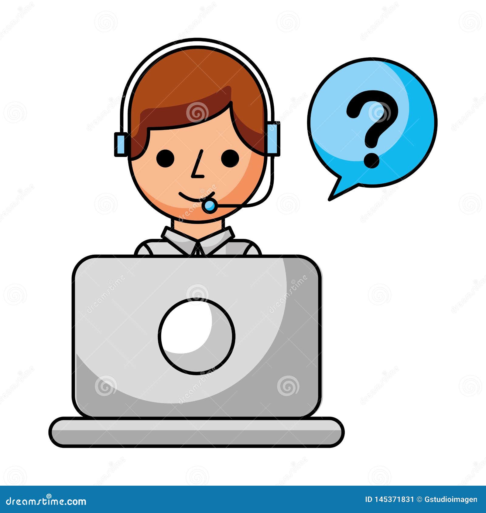 Call Center Boy Laptop Speech Bubble Question Stock Vector ...