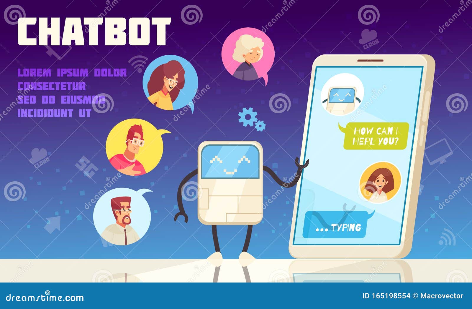 Call Center Chatbot Ad stock vector. Illustration of dialog - 165198554