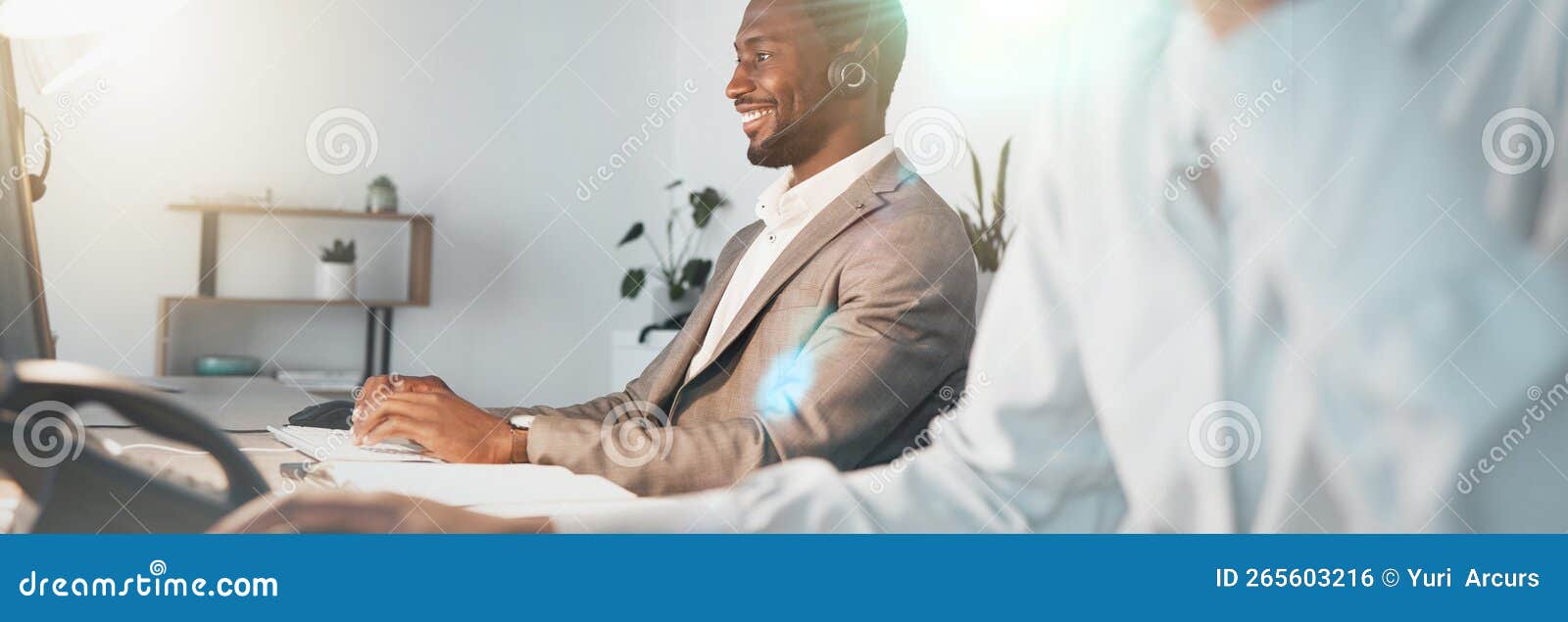 Call Center, Computer and Business Man in Office Virtual Communication ...