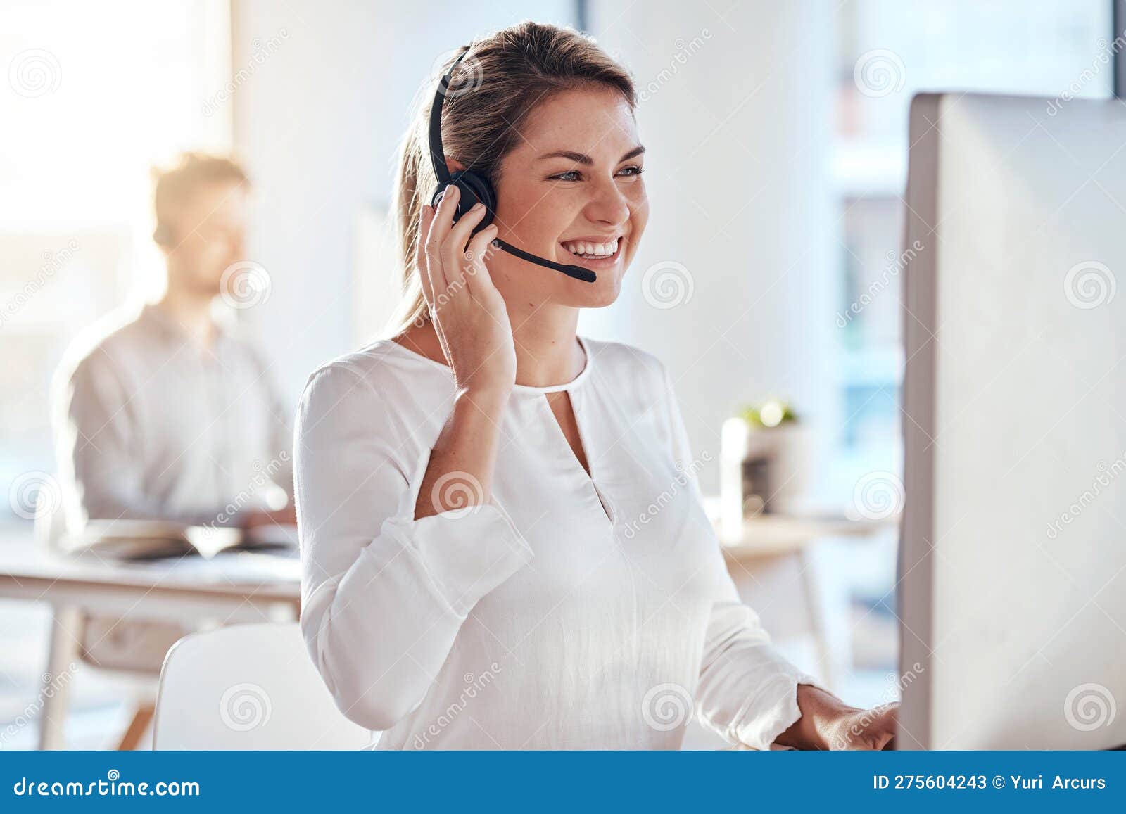 Call Center, Computer and Friendly with Woman in Office for Customer ...