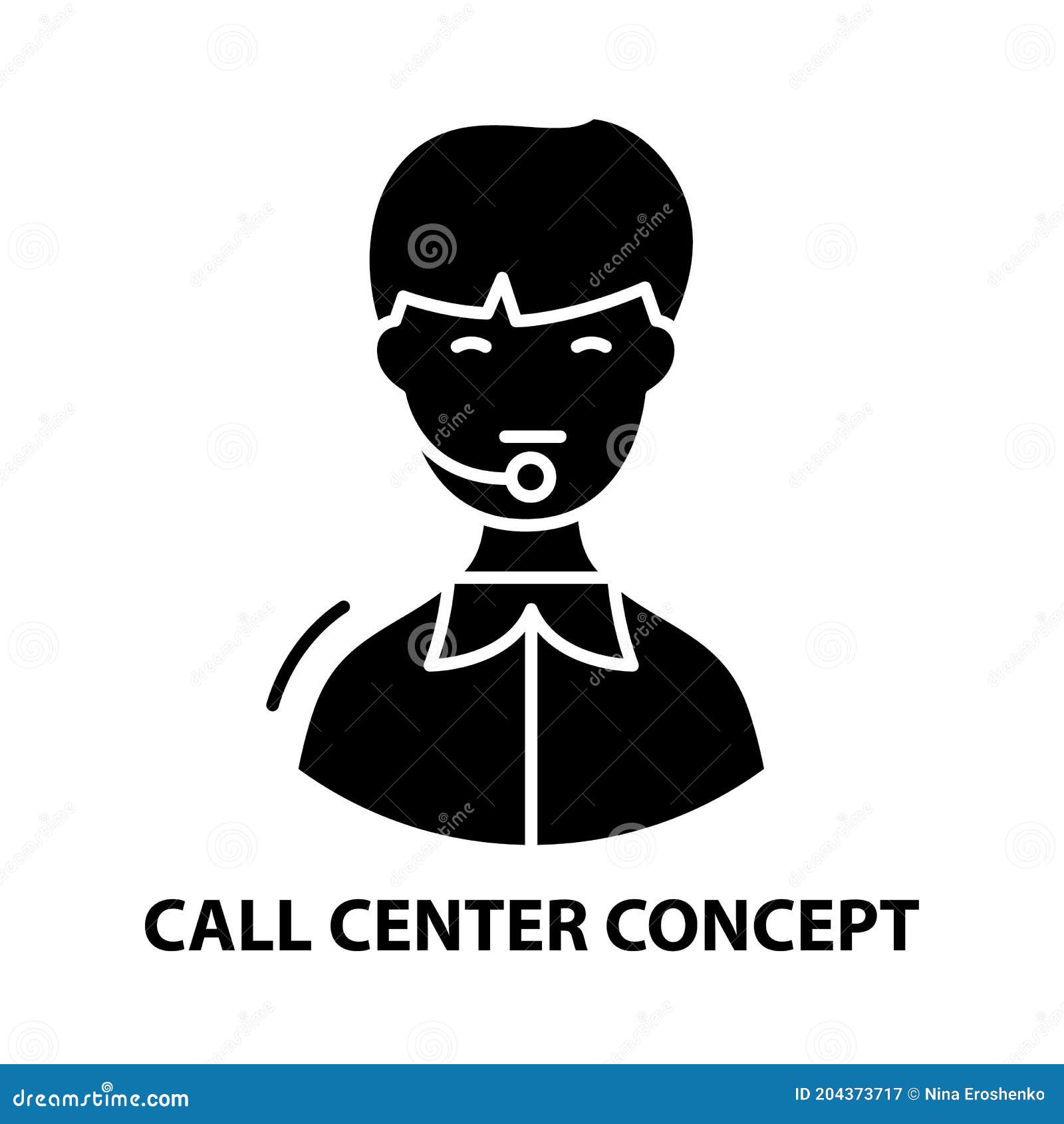 Call Center Concept Icon, Black Vector Sign with Editable Strokes ...