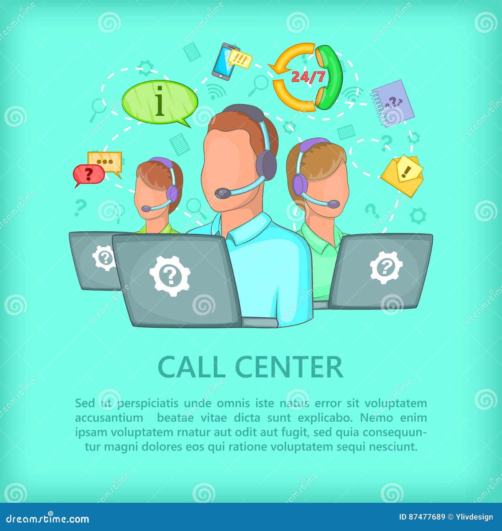 Call Center Concept Team, Cartoon Style Stock Vector - Illustration of ...
