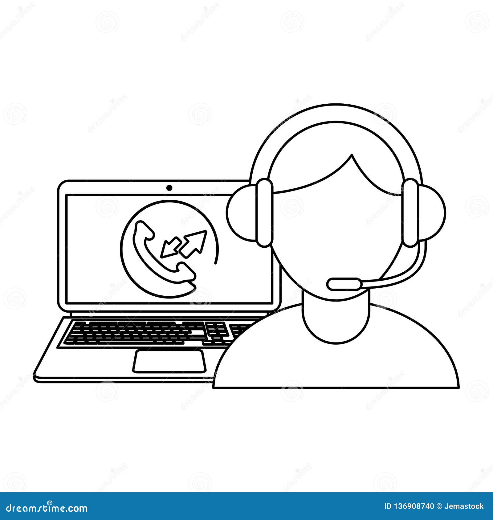 Call Center and Customer Service Black and White Stock Vector ...