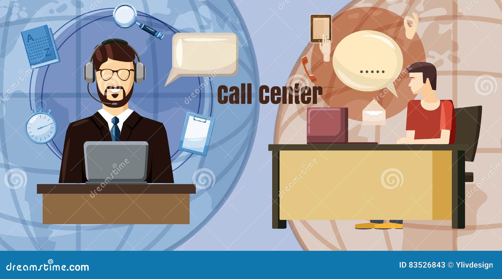 Call Center Dialog Concept, Cartoon Style Stock Vector - Illustration ...