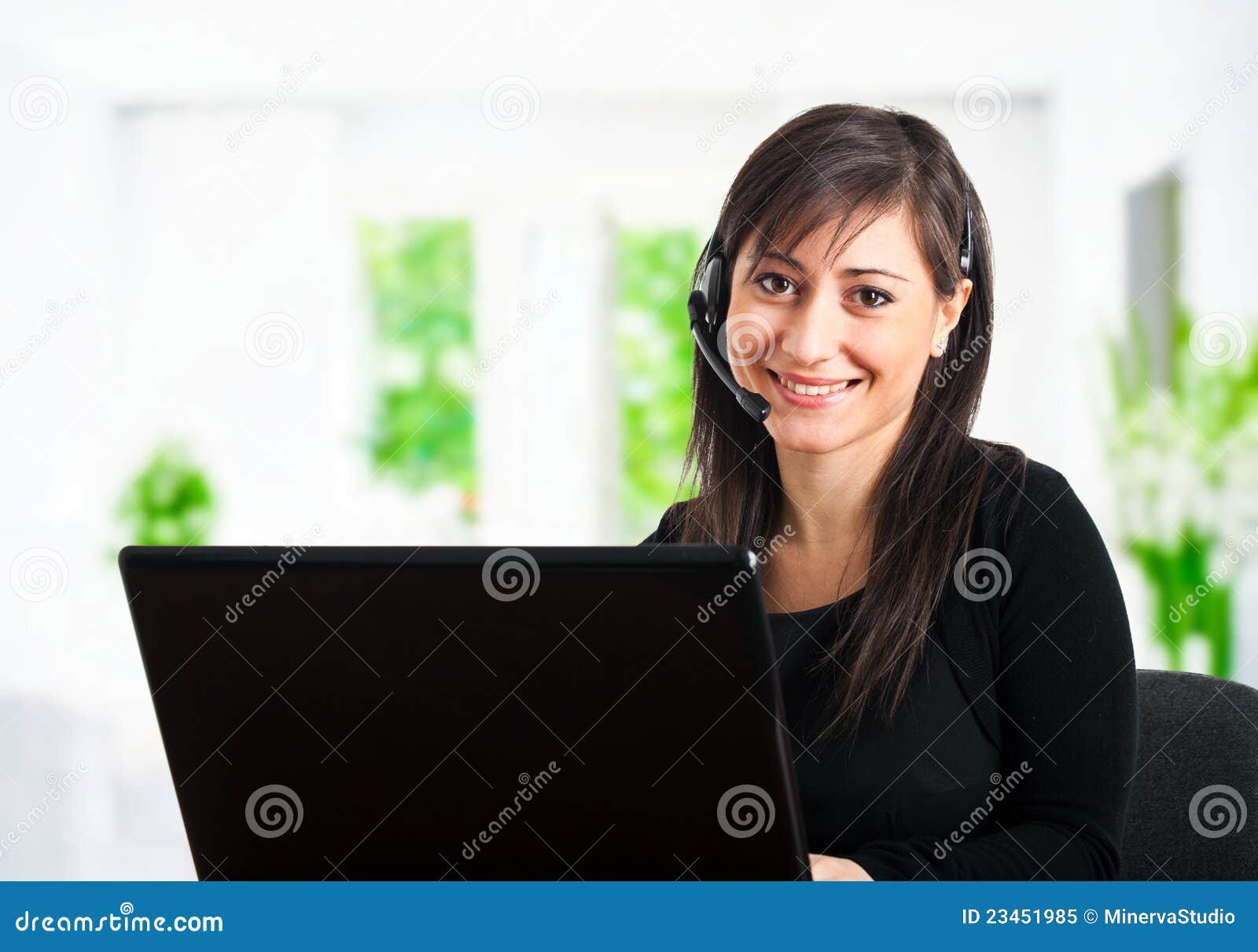Call Center Employee Smiling Stock Image - Image of headset, support ...