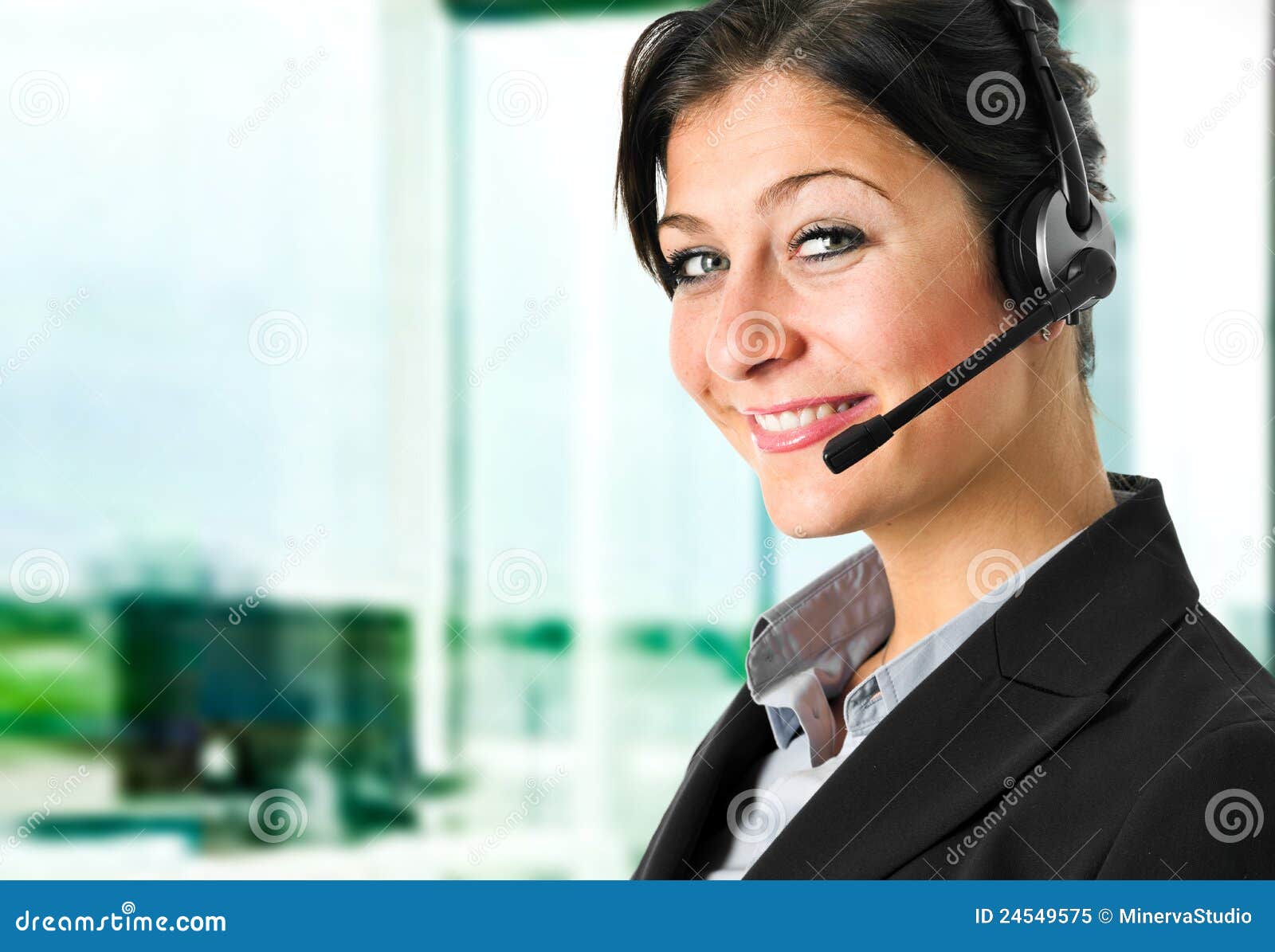 Call Center Employee Smiling Stock Image - Image of businesswoman ...