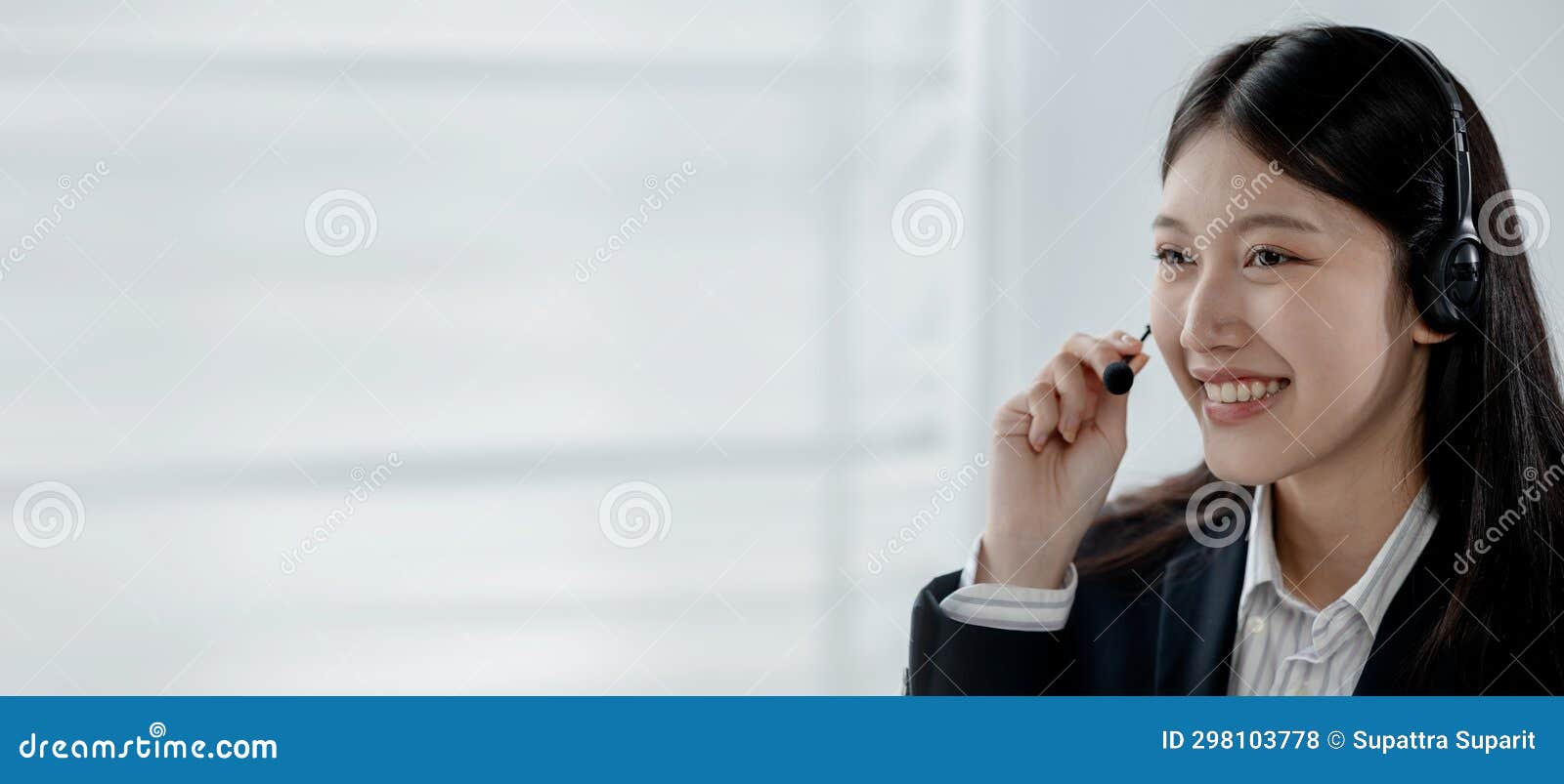 Call Center Employee Talking with Customer through Headset, the ...
