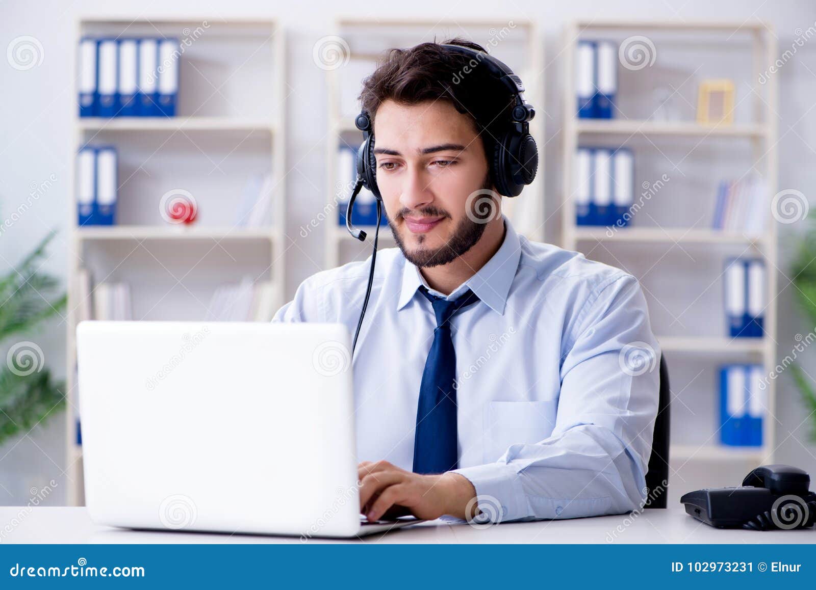 The Call Center Employee Working in Office Stock Image - Image of ...