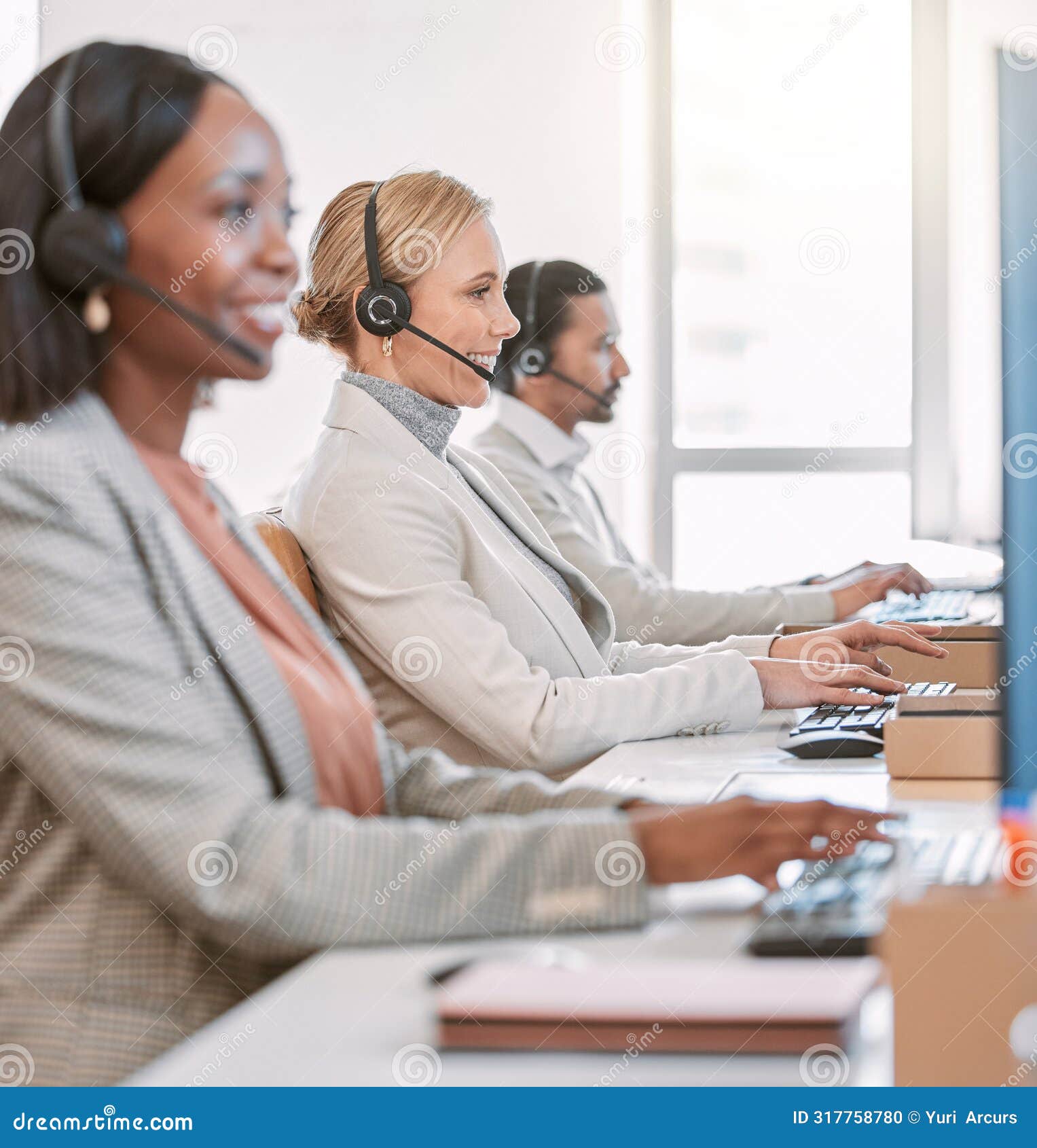 Call Center, Employees and Keyboard for Team, Smile and Friendly for ...