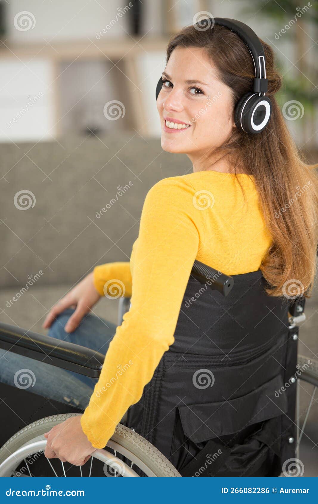 Call-center Female Disable Operator in Headphones Talking with Client ...