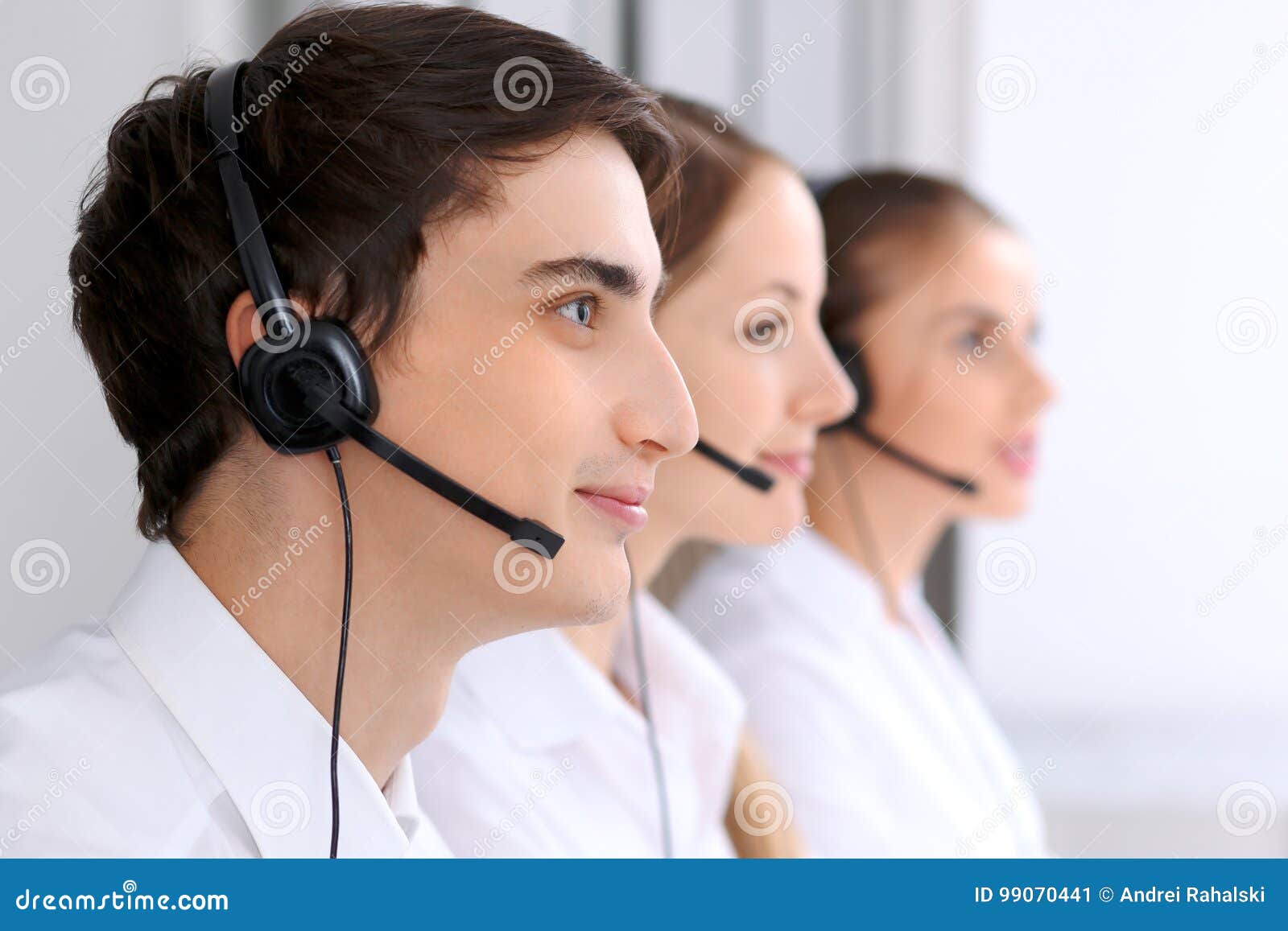 Call Center. Focus on Man in Headset Stock Image - Image of support ...
