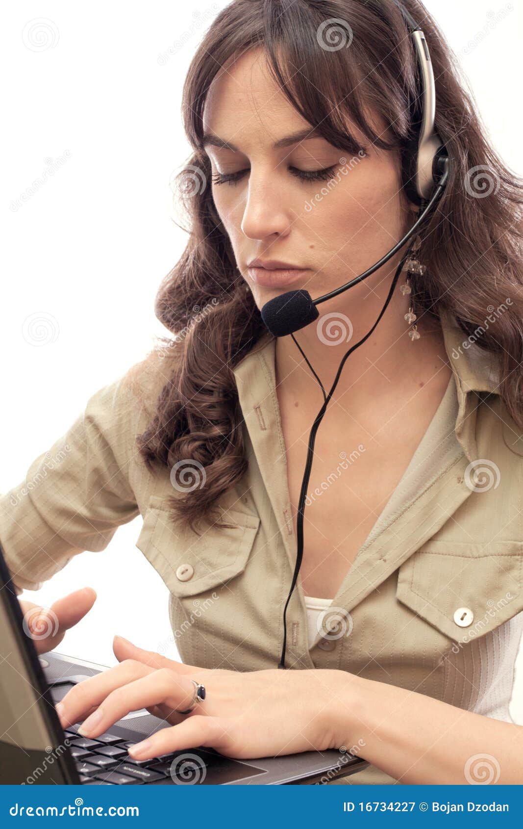 Call Center Girl with Laptop Stock Image - Image of communication ...