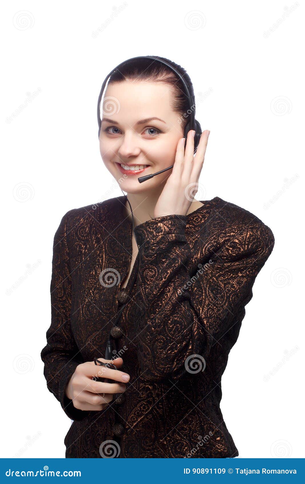 Call Center Girl Smiling on White Stock Image - Image of hand, female ...
