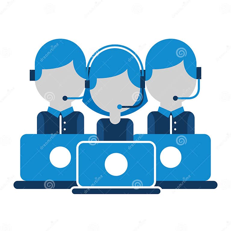 Call Center Group People Work with Lapotp Stock Vector - Illustration ...