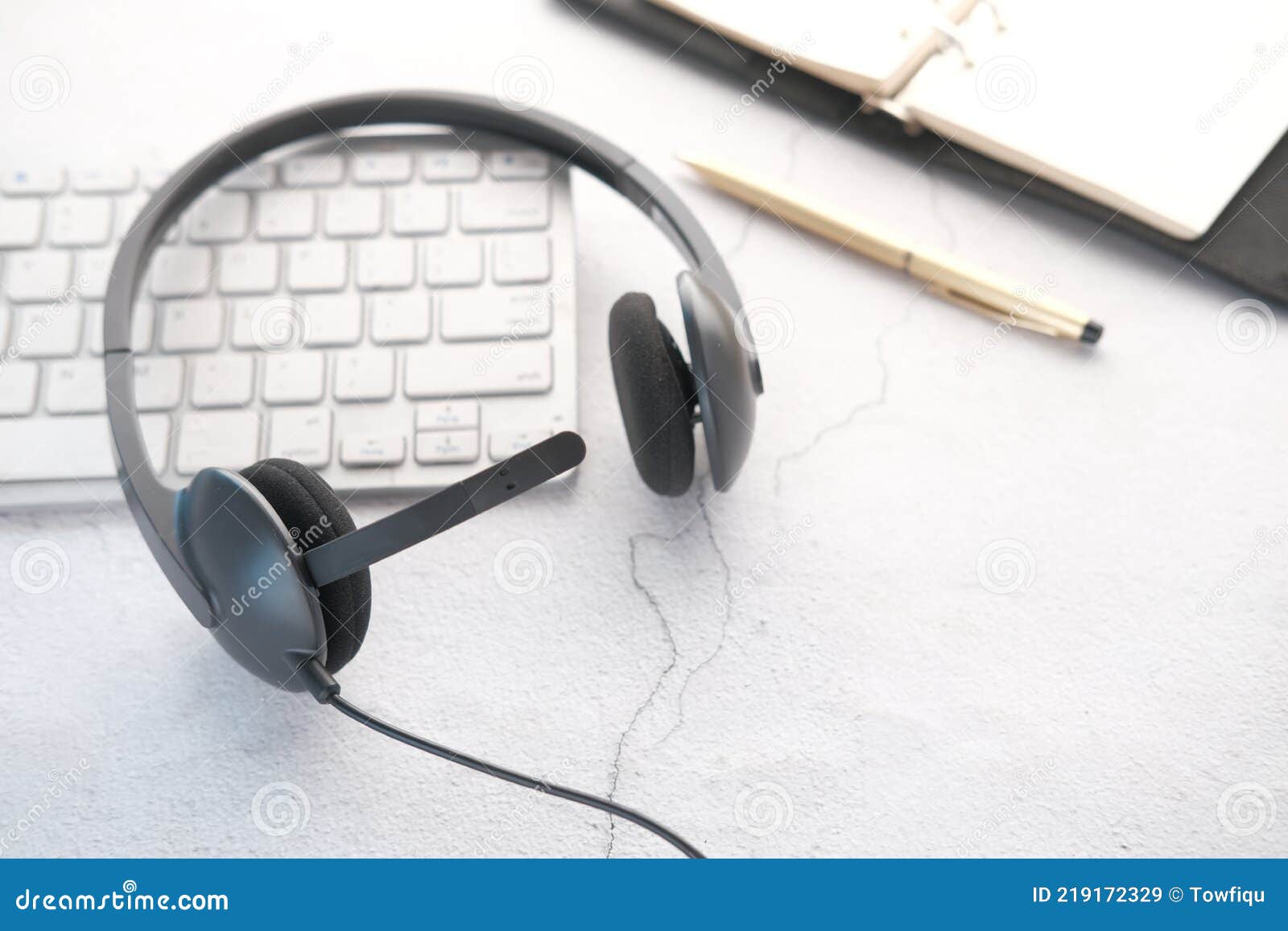 Call Center Headphone on Laptop on Table , Stock Image - Image of ...