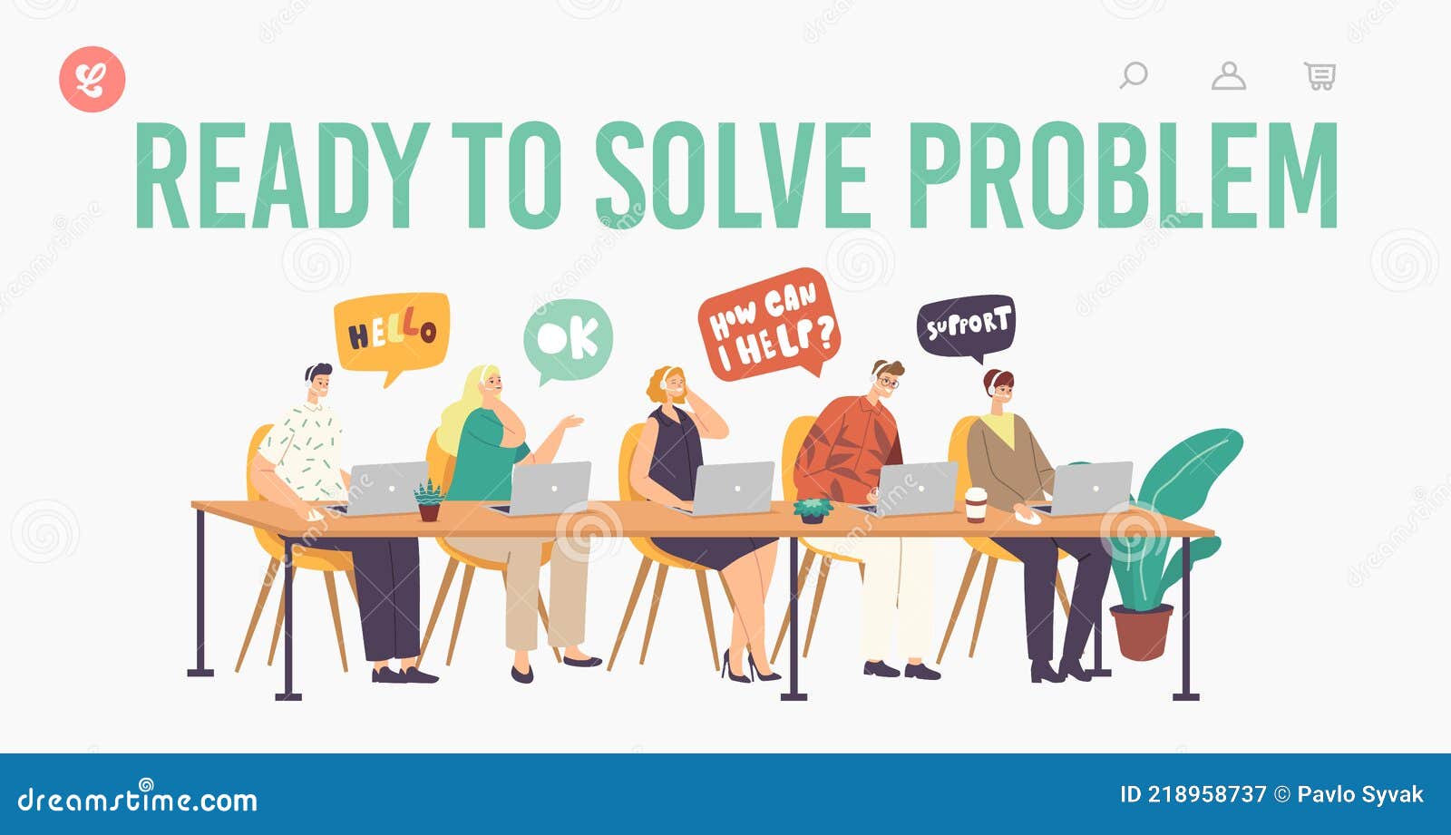 Call Center Hotline Technischer Support Landing Page Template. Kundendienst. Operator- Und ...