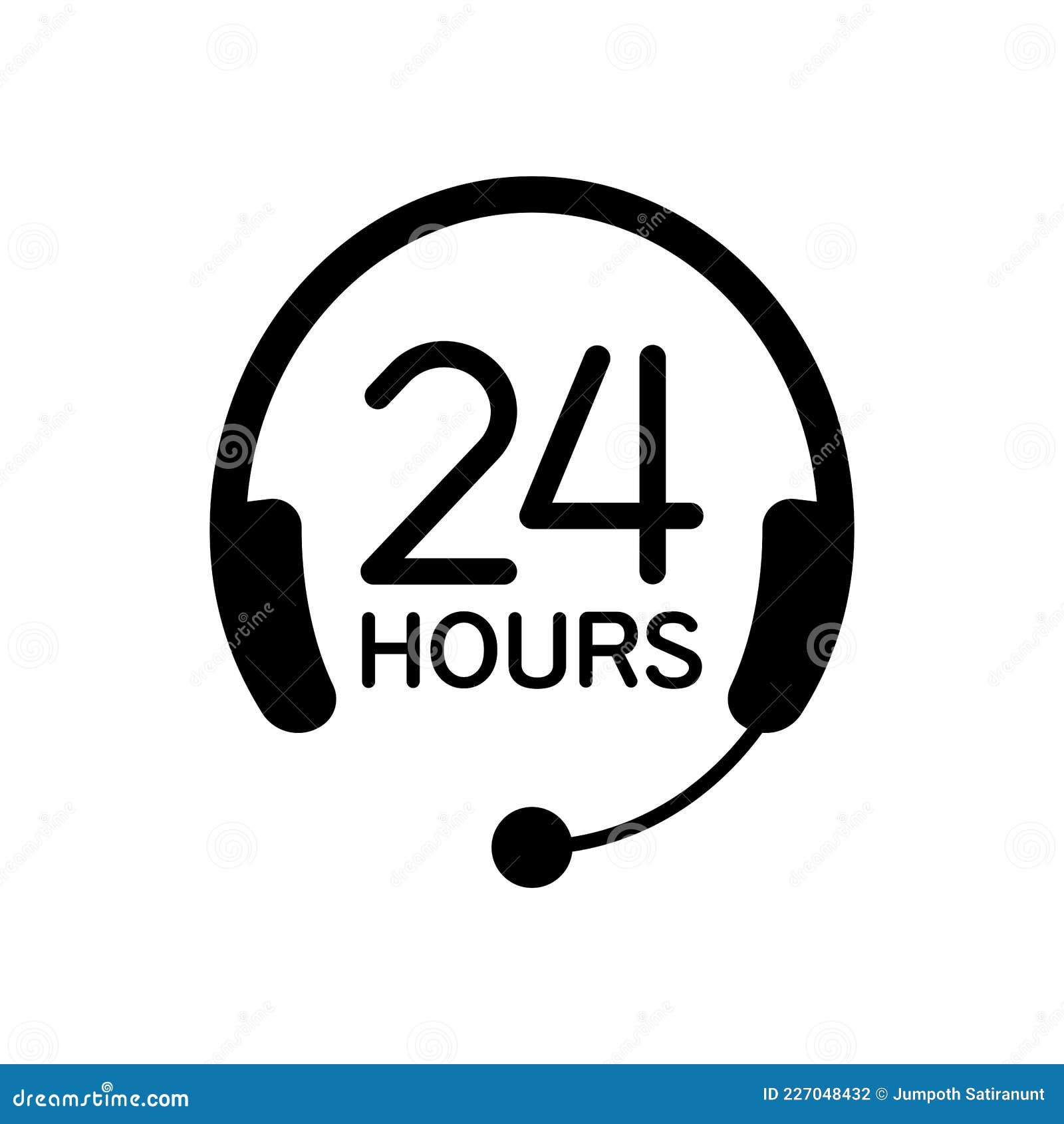 Call Center 24 Hours Icon with Headset, Operator Customer Support ...