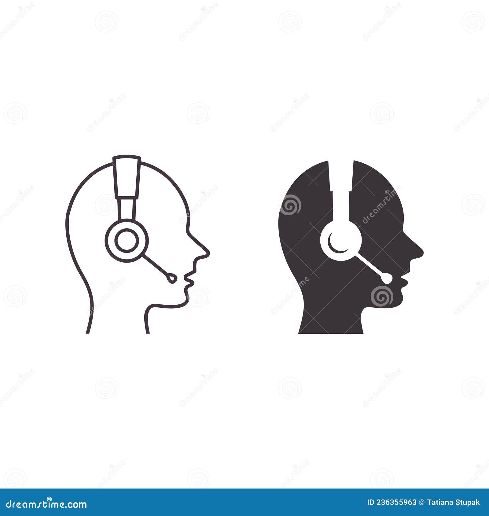 Call Center Icon Vector. Head Profile Silhouettes with Headphones Stock ...